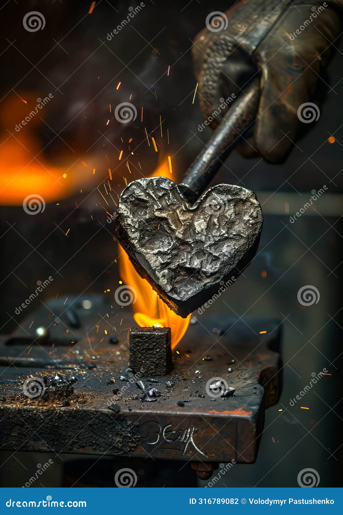 A Heart Shaped Piece of Metal is Being Hammered Stock Photo - Image of ...