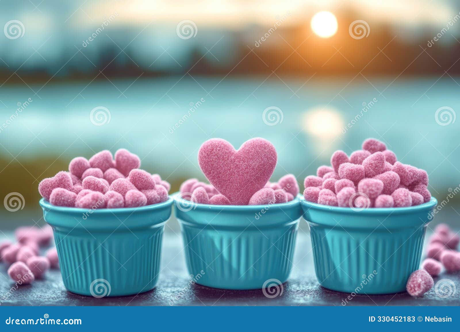 Red And Blue Cups With Tea , Lemon Slices And Chocolate Candies Stock ...
