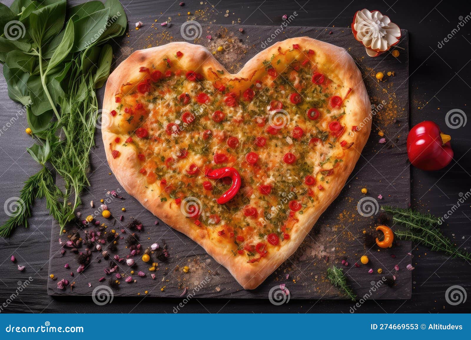 Heart-shaped Pizza with Sprinkle of Herbs and Spices on Top Stock Image ...