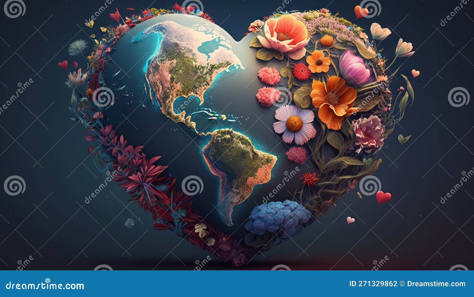 Heart Shaped Planet Earth with Flowers and Plants. Generative Ai Stock ...