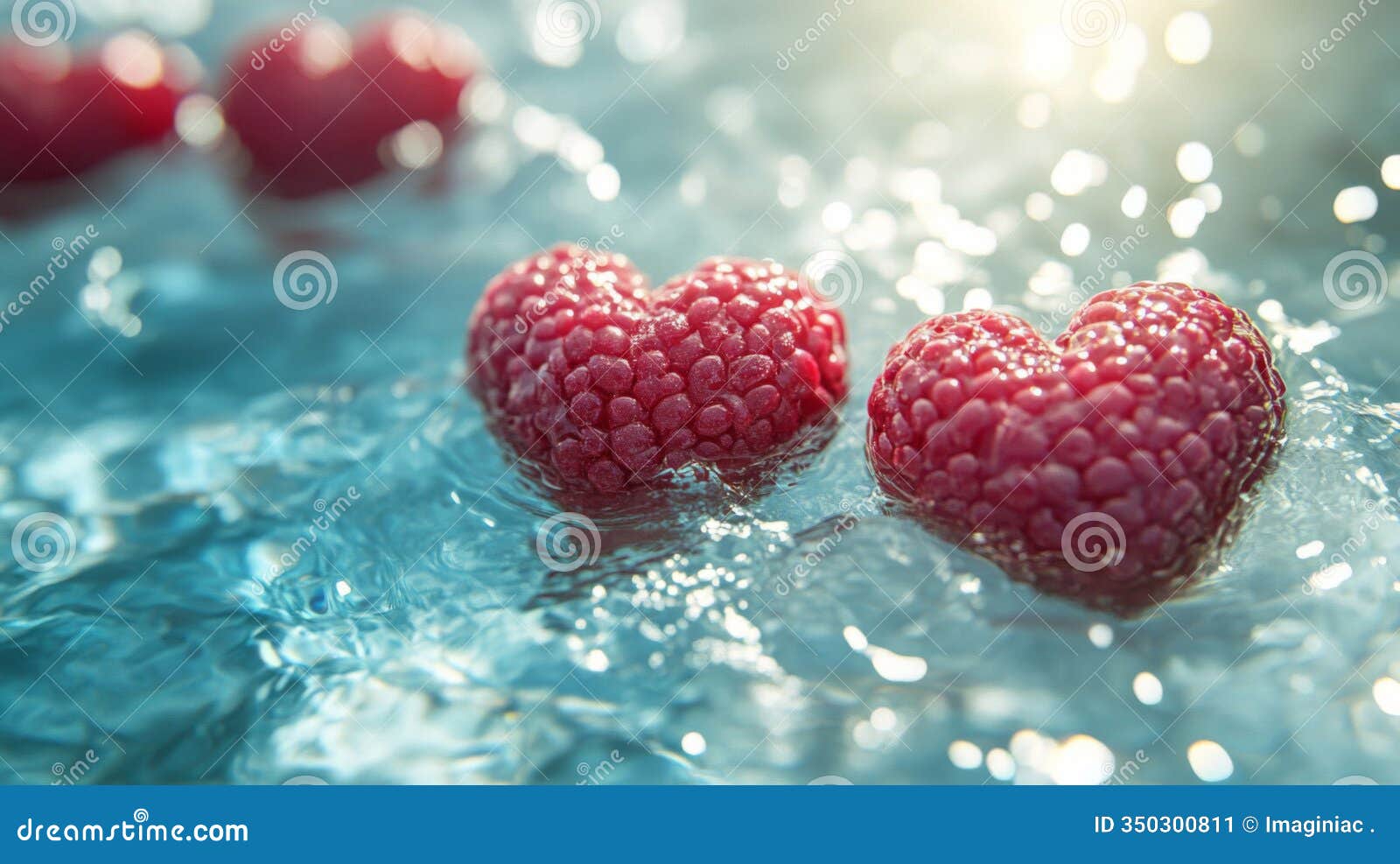 Heart Shaped Raspberries Float in Aqua Water Stock Illustration ...