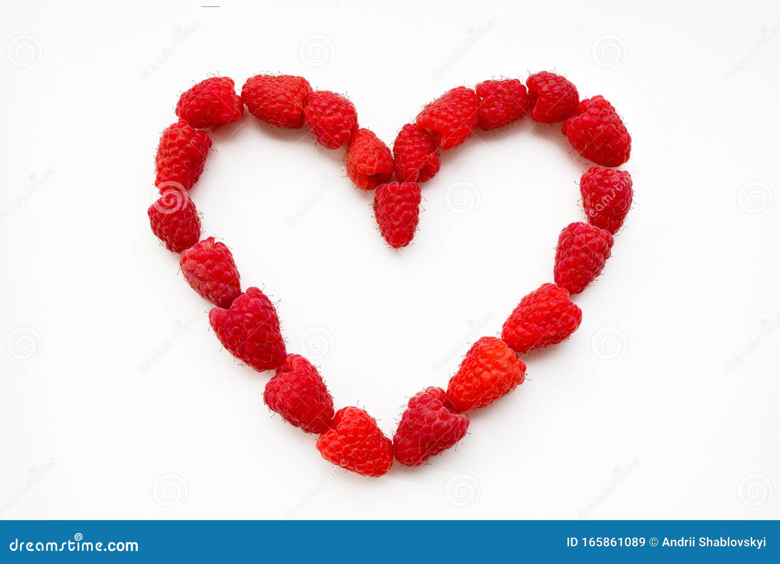 Heart Shaped Raspberries on White Background. Red Heart Made of ...