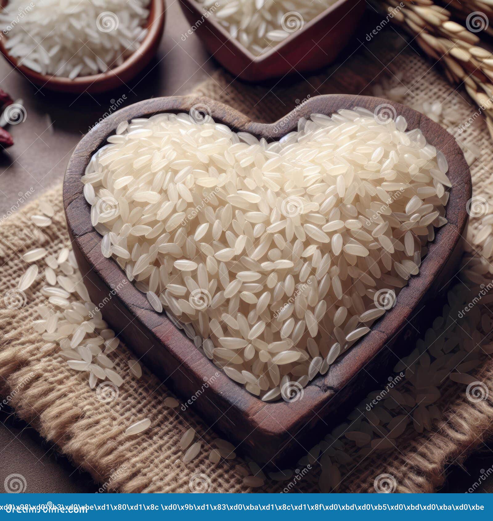 Heart Shaped Rice Grains Displayed on a Backdrop of an Aged Sack. Ai ...
