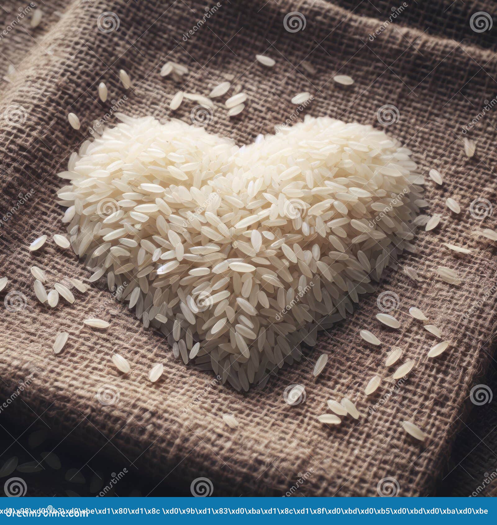 Heart Shaped Rice Grains Displayed on a Backdrop of an Aged Sack. Ai ...