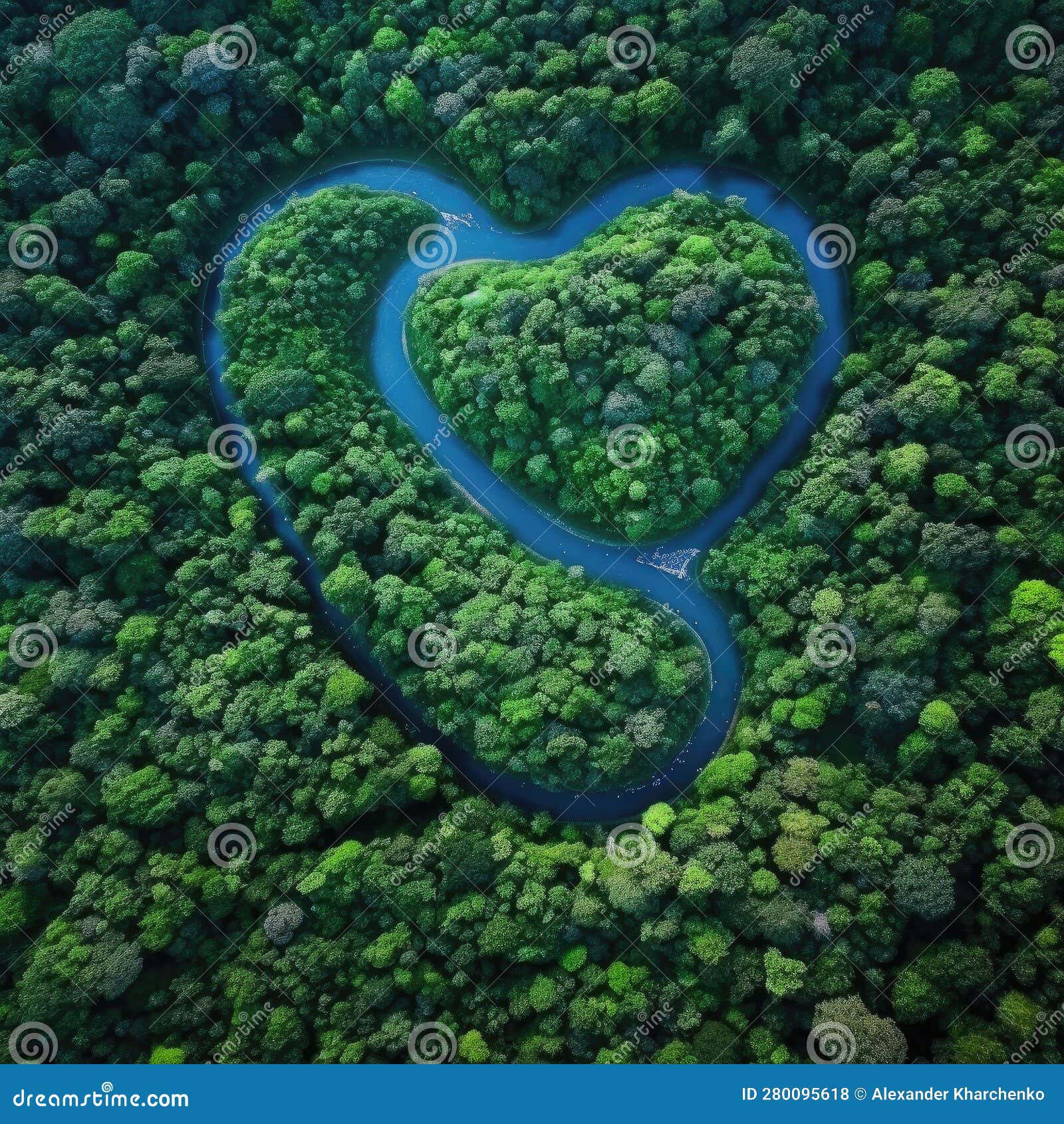 A Heart Shaped River Flows in the Middle of the Jungle, Aerial View ...