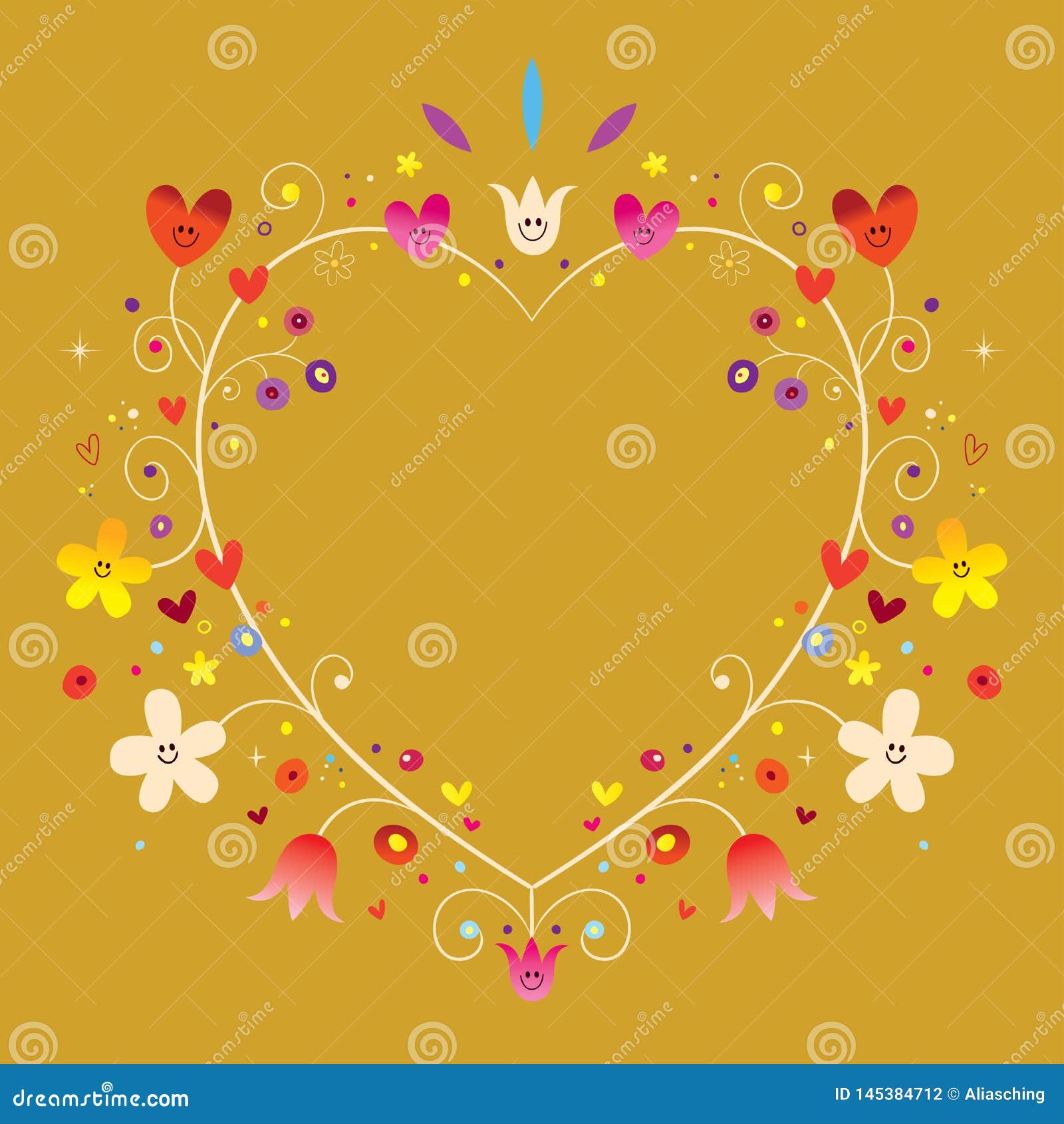 Heart Shaped Romantic Frame with Flowers Stock Vector - Illustration of ...