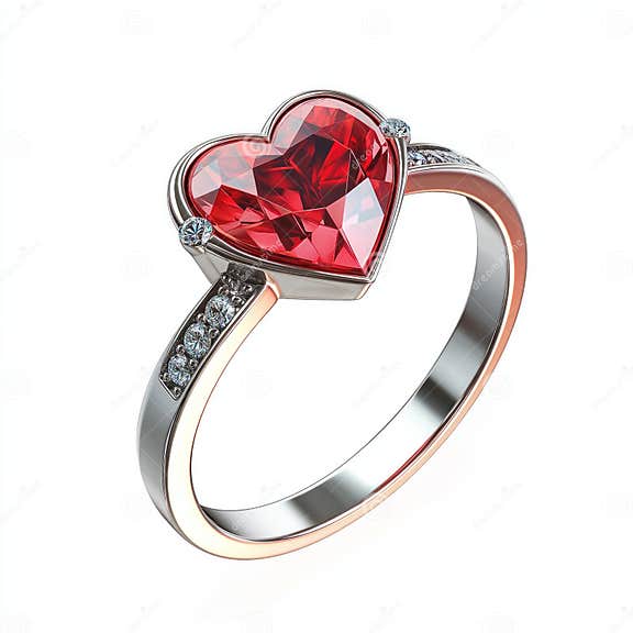 Heart-shaped Ruby Engagement Ring with Diamond Accents on Silver Band ...