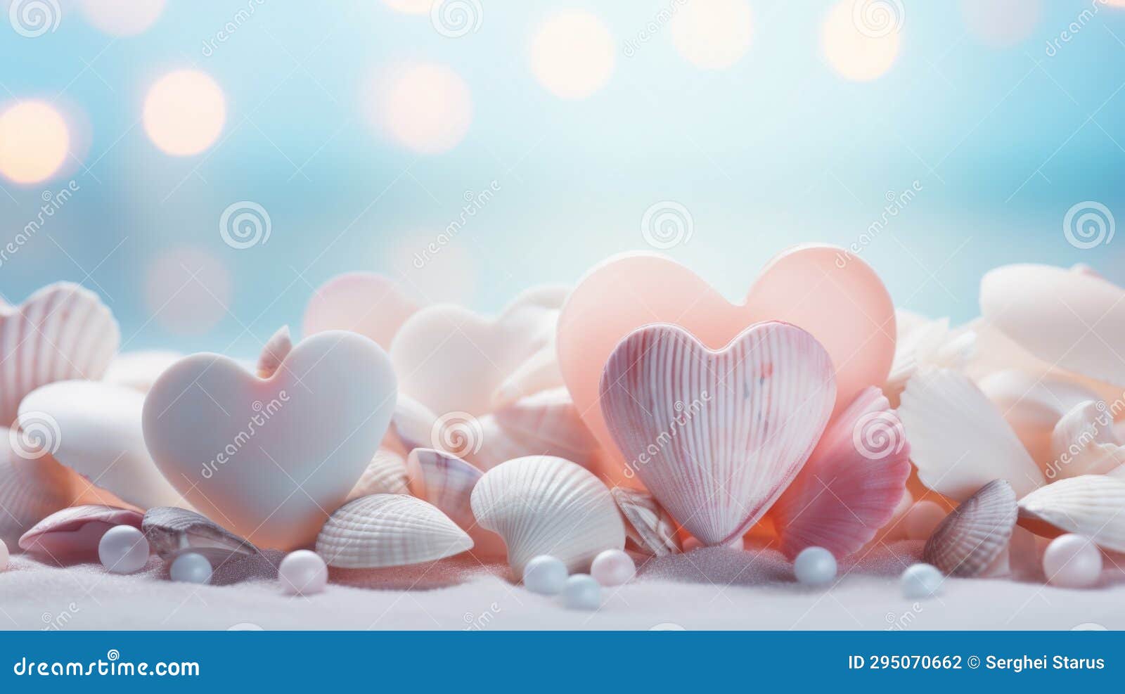Heart Shaped Shells and Seashells on the Beach, AI Stock Illustration ...