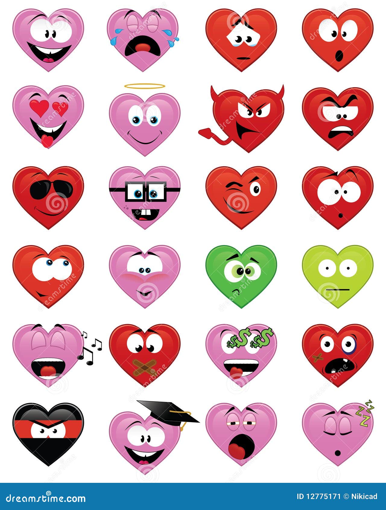 Heart-shaped smiley faces stock vector. Illustration of geek - 12775171