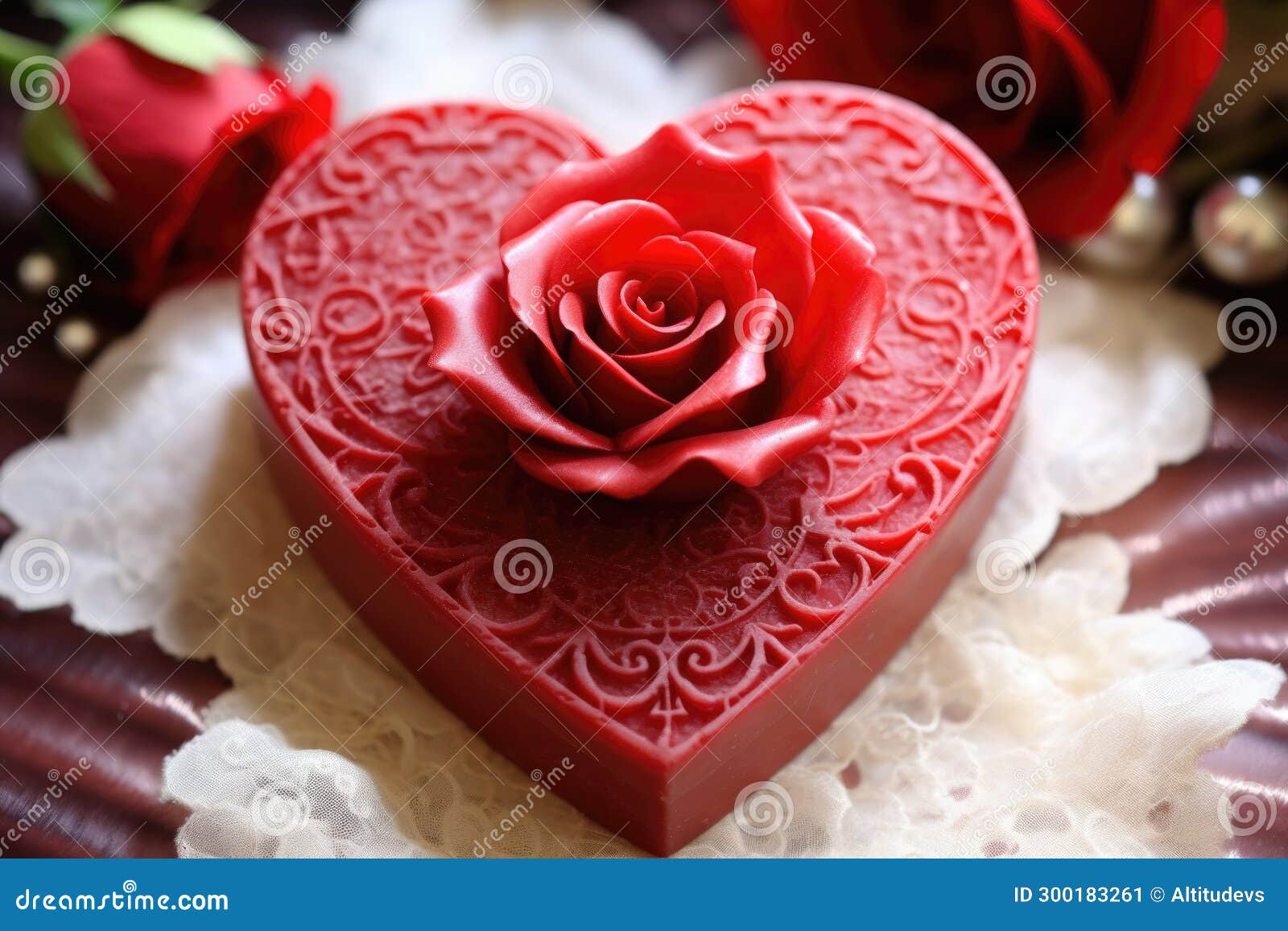 A Heart-shaped Soap Bar with a Red Rose on a Lace Doily Stock Image ...