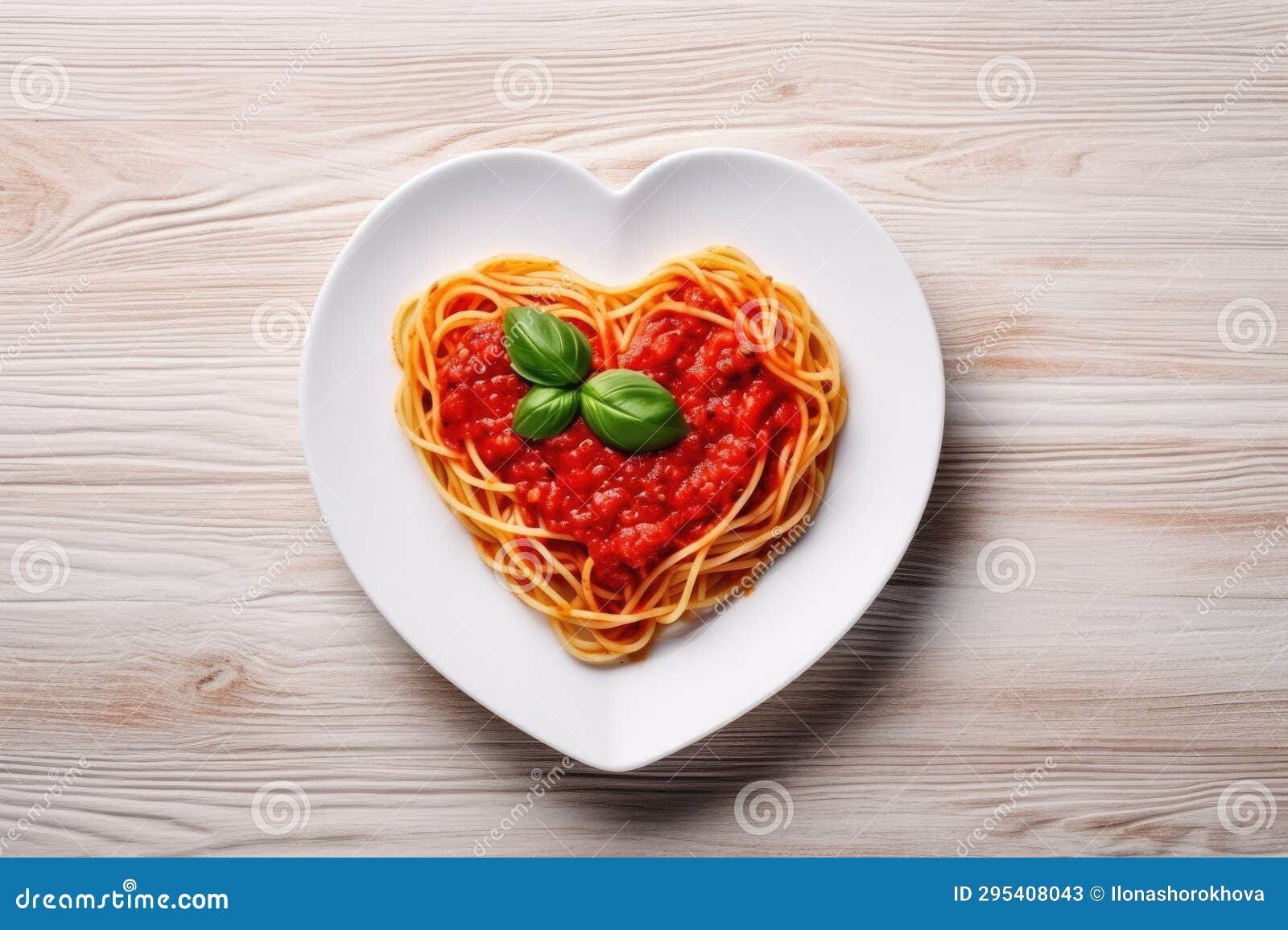 Heart Shaped Spaghetti with Tomato Sauce and Parmesan Cheeses on White ...