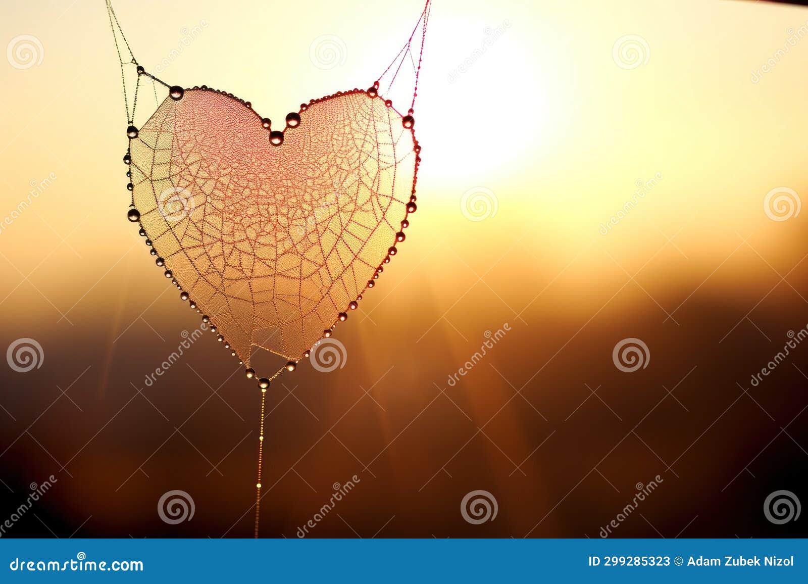 A Heart Shaped Spider Web with Dew Drops Stock Illustration ...