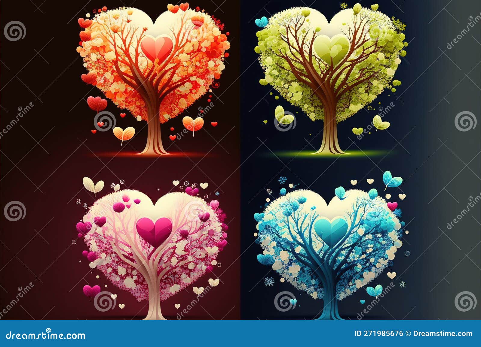 Heart Shaped Stylized Trees with Colorful Leaves. Generative AI Stock ...