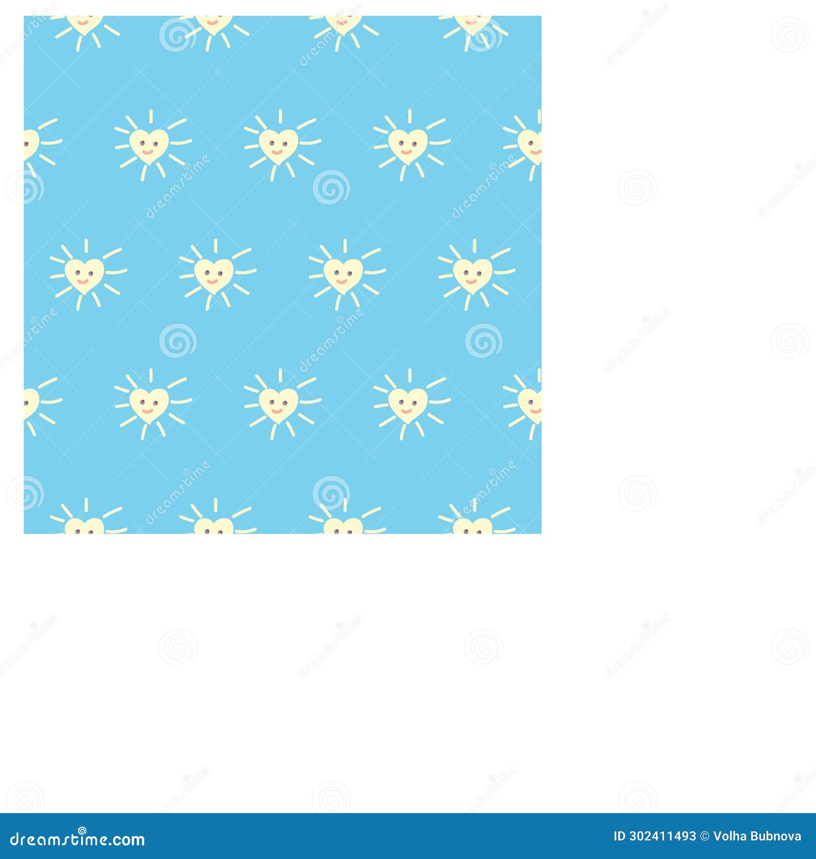 Heart-shaped Sun on a Blue Background. Seamless Pattern Stock Vector ...