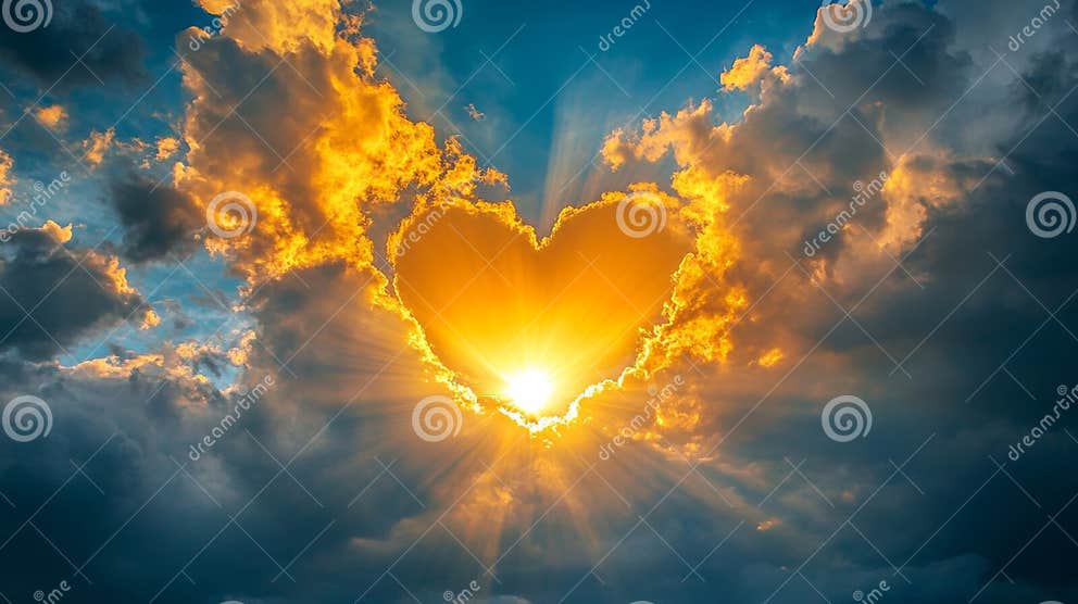 Heart Shaped Sunset Cloud Illuminates the Sky Stock Illustration ...