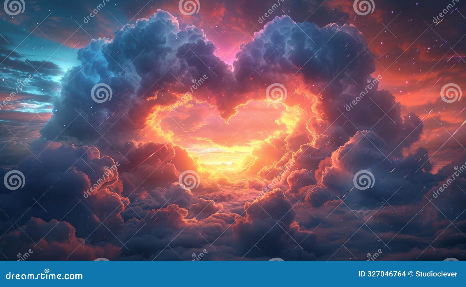 Heart-shaped Sunset in Clouds - Generative Ai Stock Illustration ...