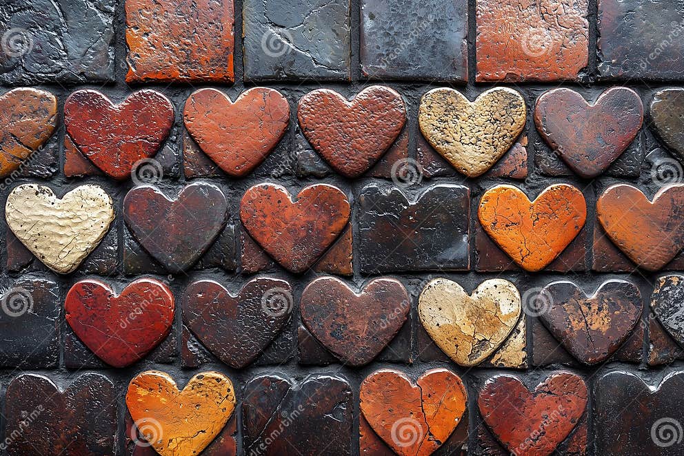 Heart Shaped Tiles in Different Shades are Arranged in a Grid Pattern ...