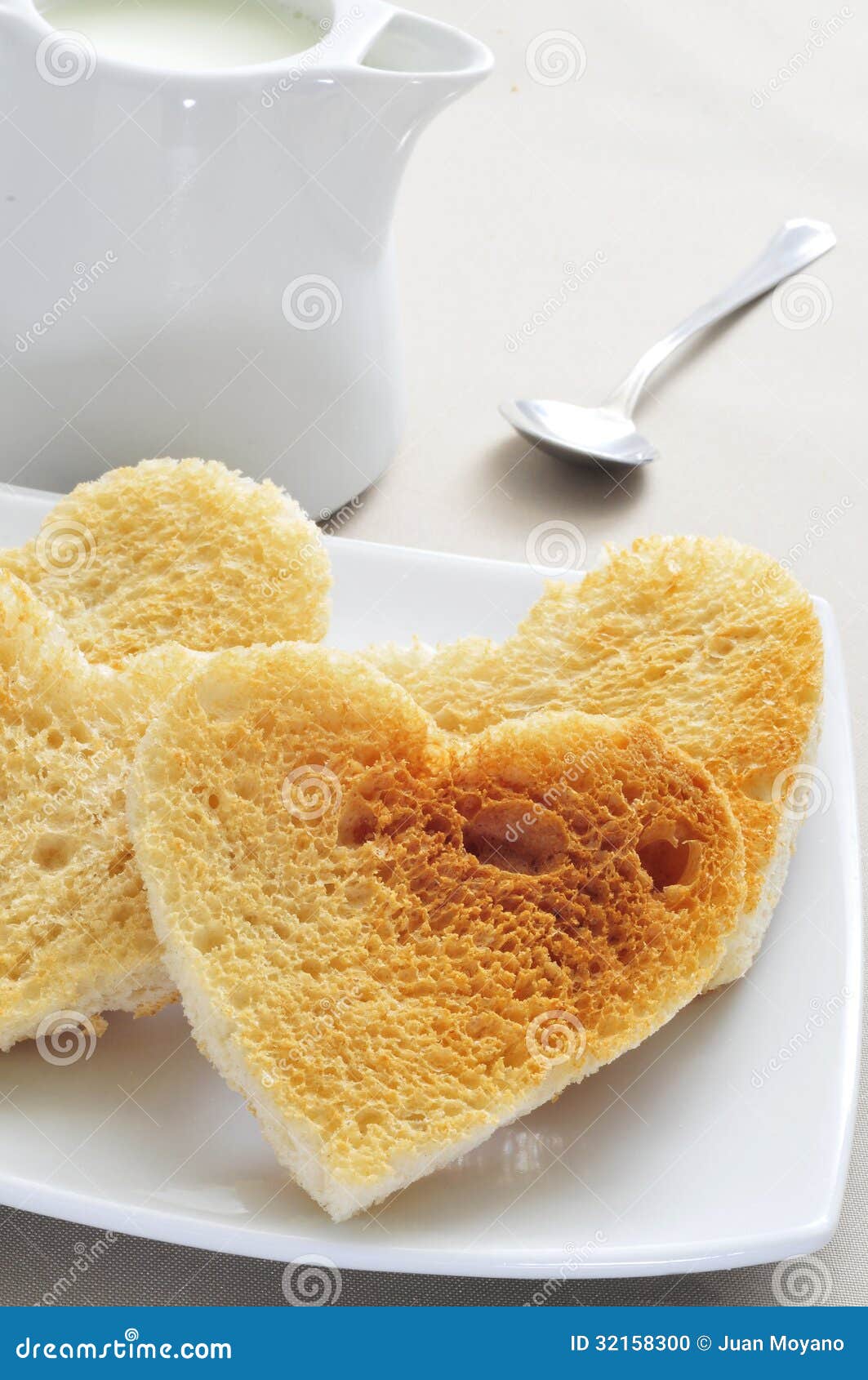 Heart-shaped toasts stock photo. Image of milk, cuisine - 32158300