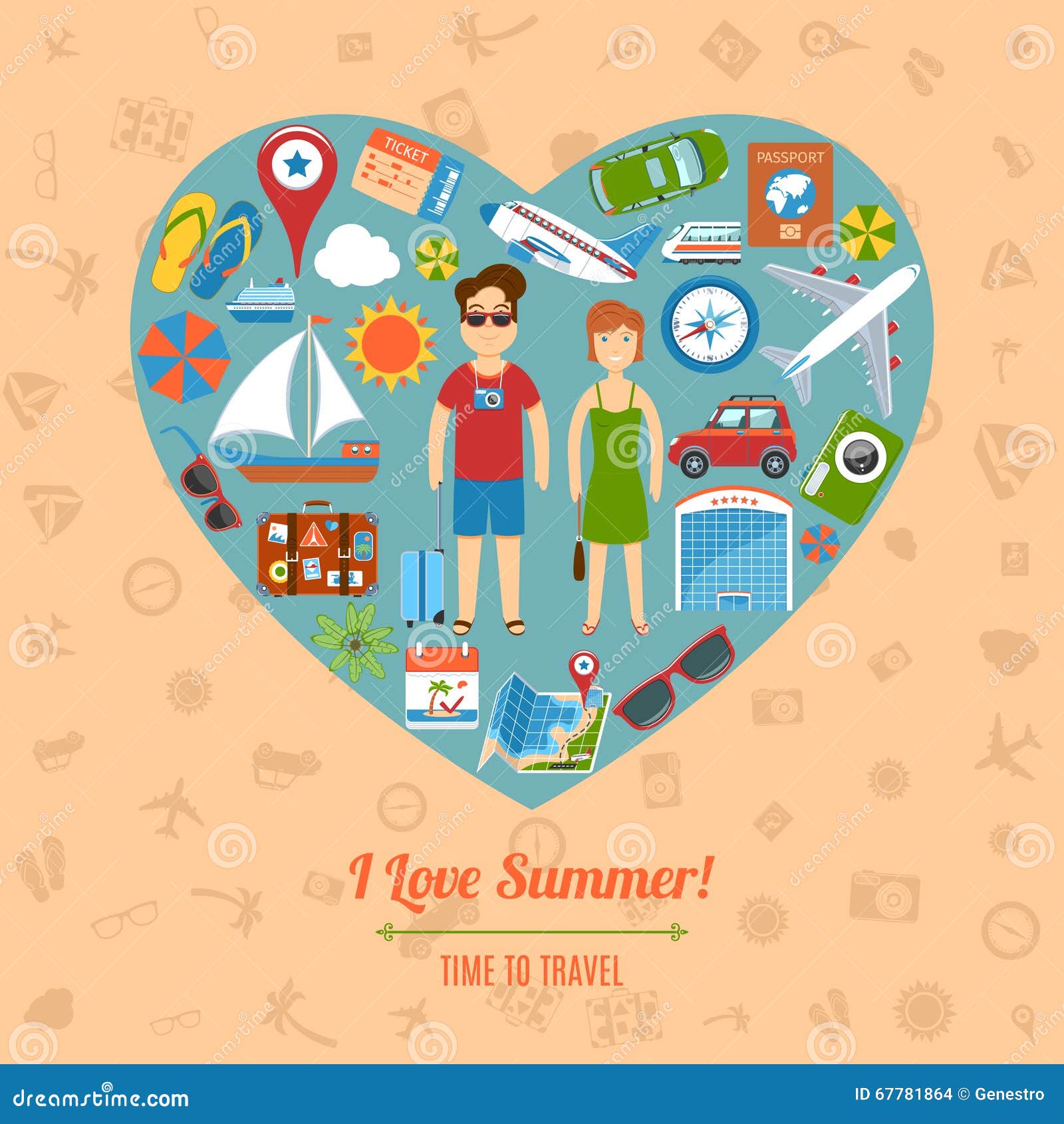 Heart Shaped Travel Background Stock Vector - Illustration of graphic ...