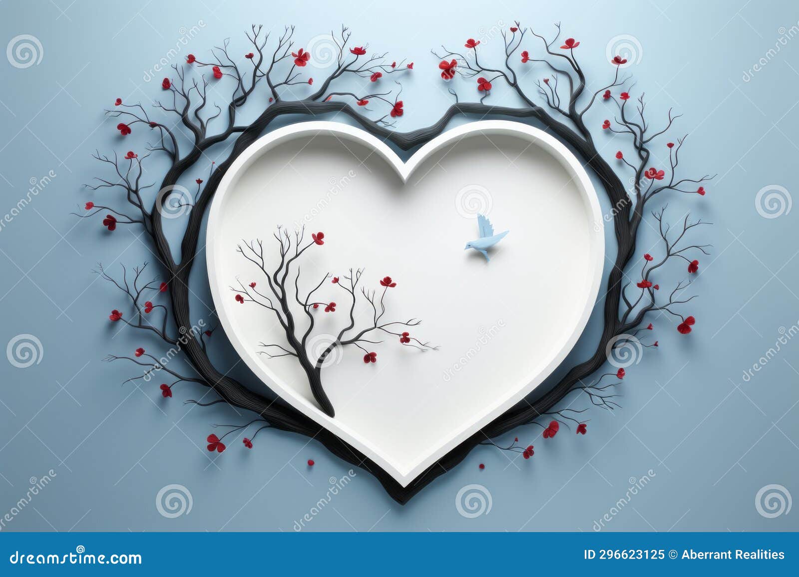 A Heart Shaped Tree with Branches and a Bird in the Middle Stock ...