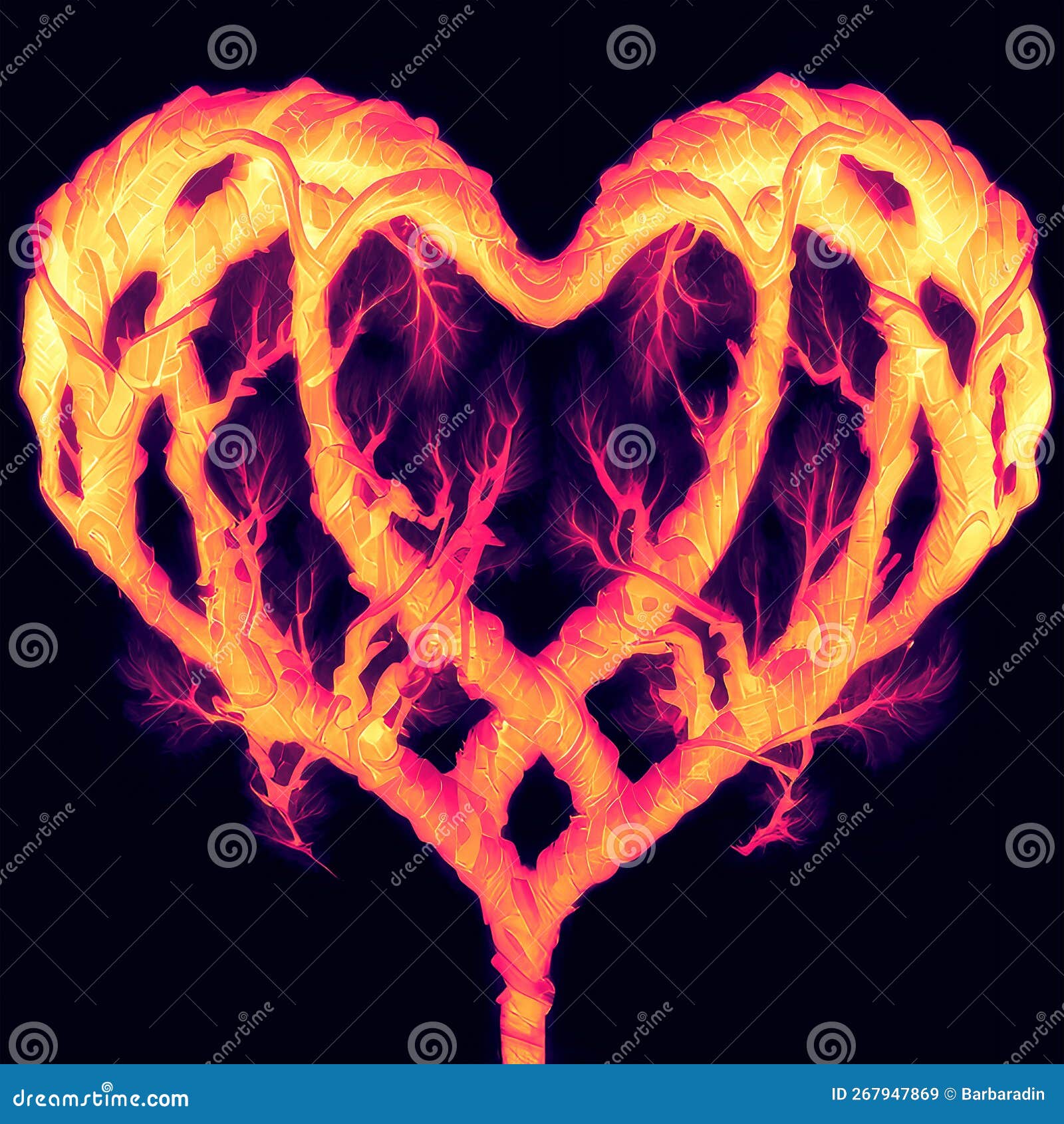 Heart Shaped Tree Glowing Lit Heart of Fire Stock Illustration ...