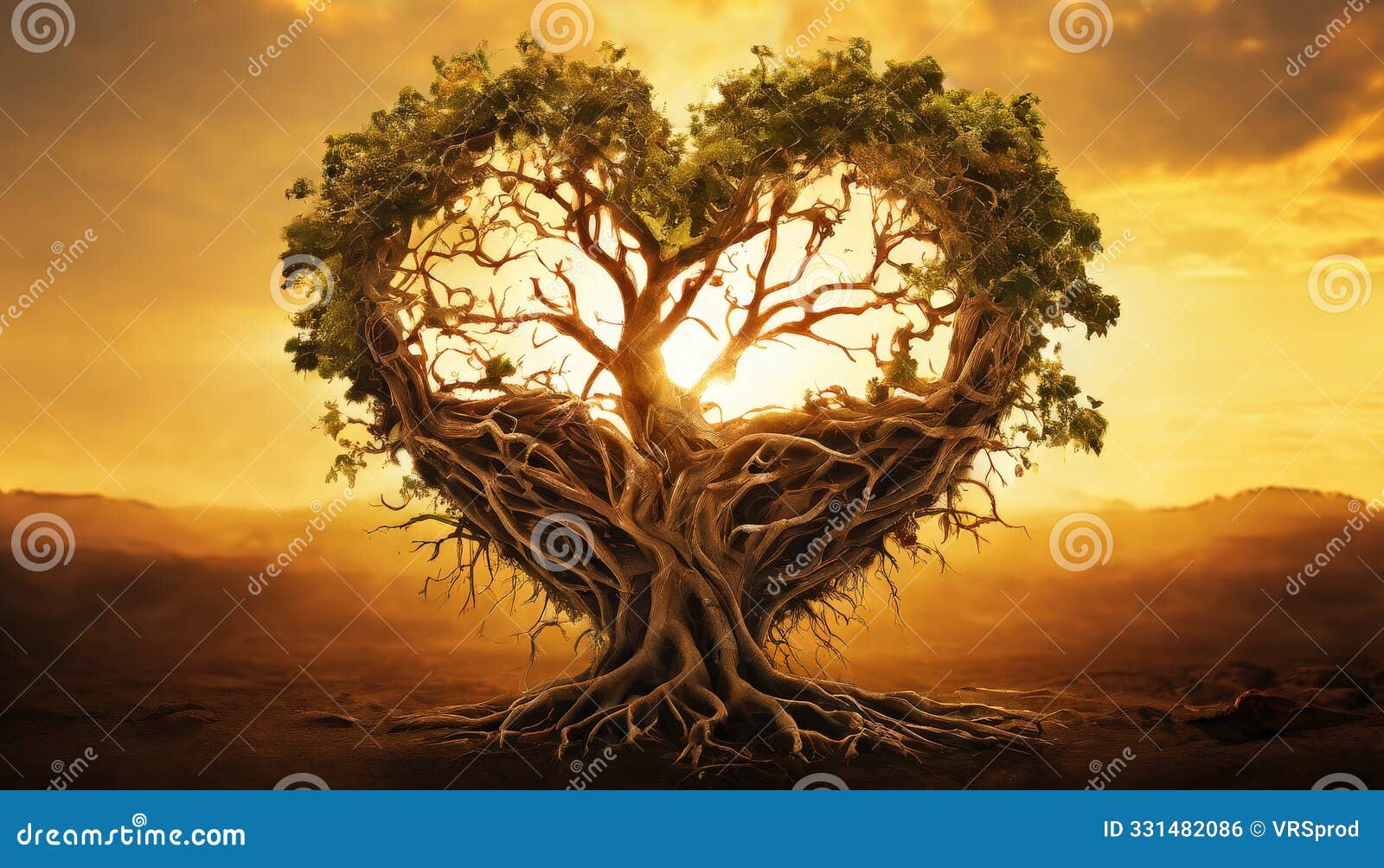 Heart-shaped Tree with Intertwined Roots at Sunset Stock Photo - Image ...