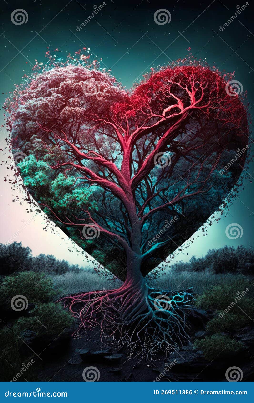 Heart Shaped Tree with Roots Growing Out of it. Generative AI Stock ...