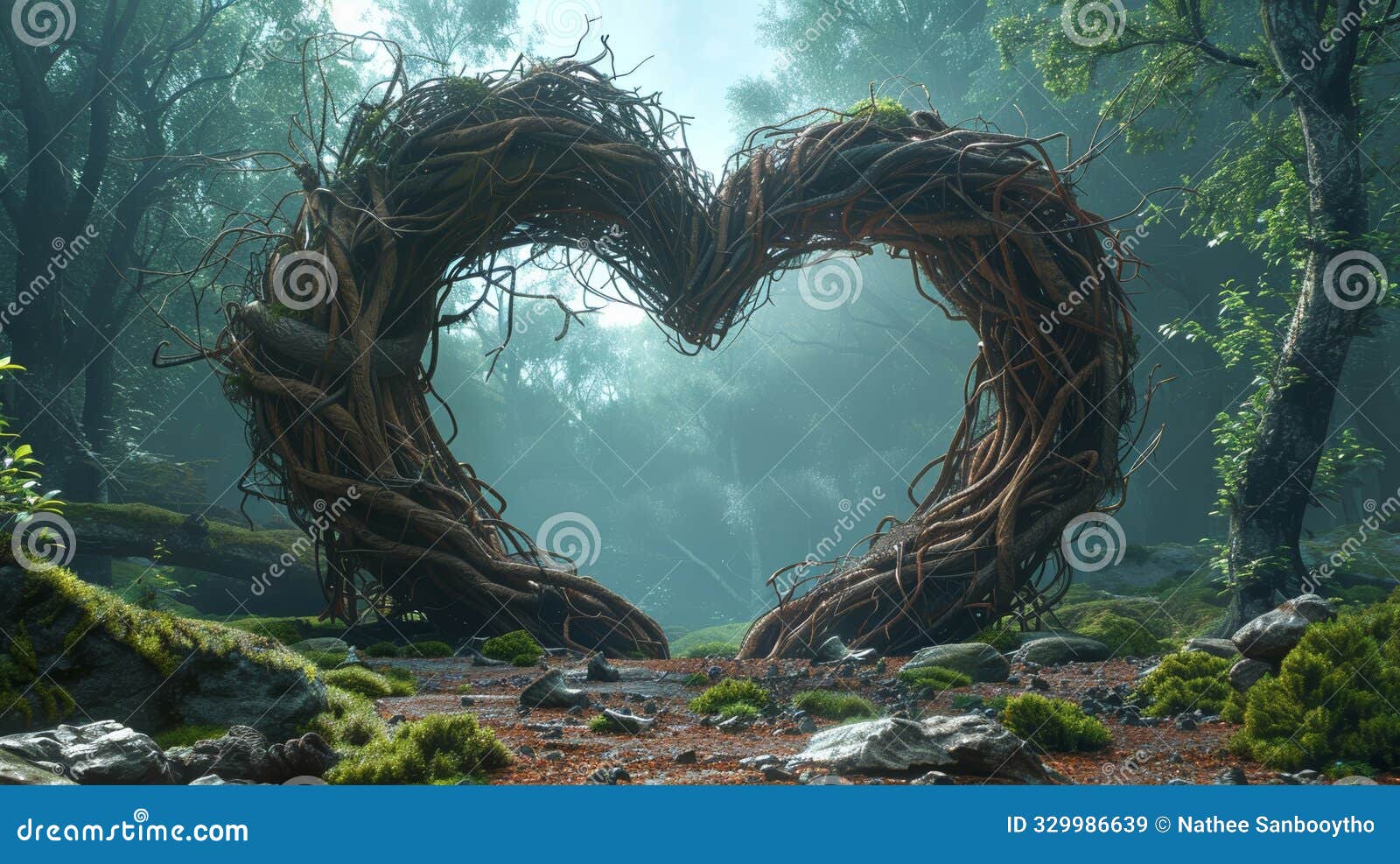 Heart-shaped Tree Roots in a Mystical Forest Stock Illustration ...