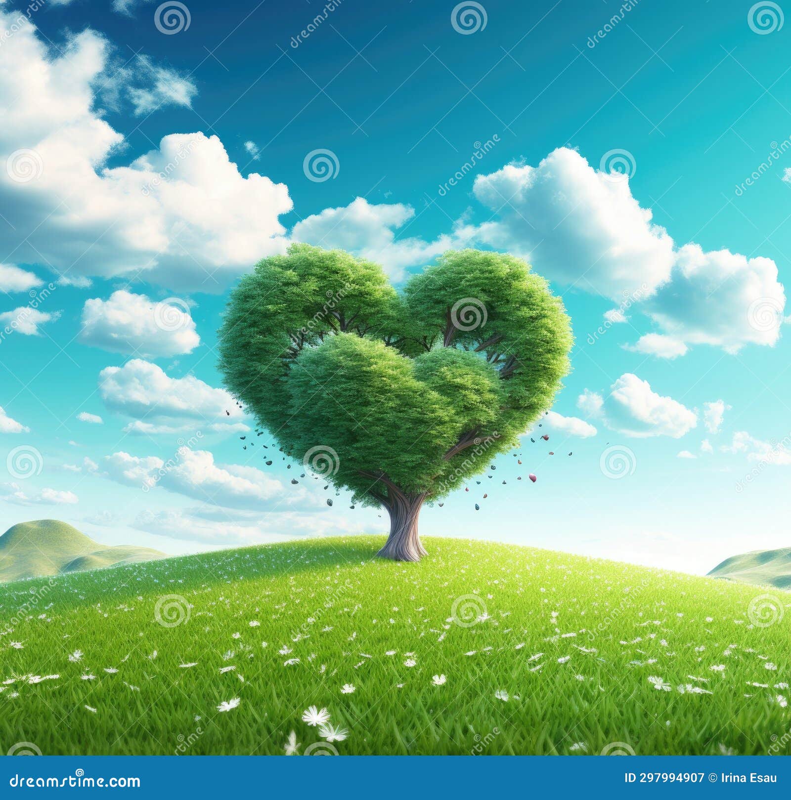 Heart-shaped Tree on a Sunny Meadow Stock Image - Image of bright, love ...