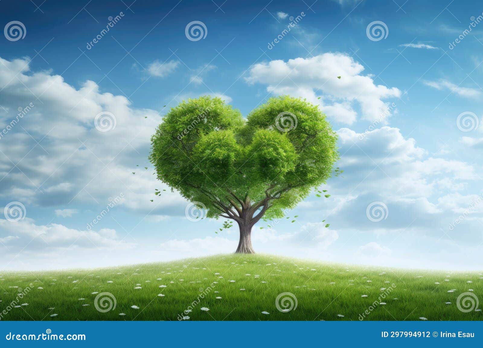 Heart-shaped Tree on a Sunny Meadow Stock Photo - Image of field ...
