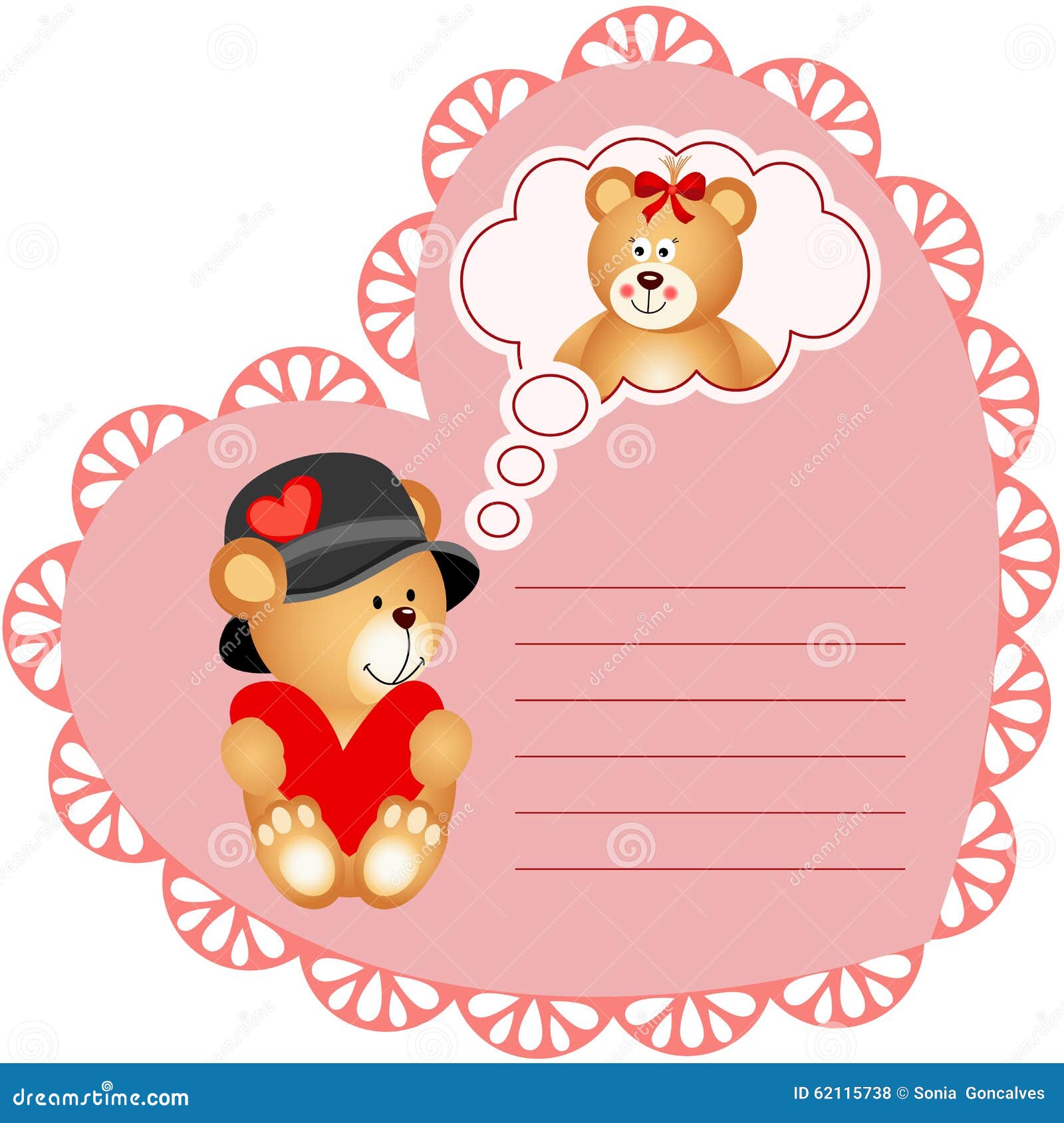 Heart Shaped Valentine Card with Teddy Bear Stock Illustration ...