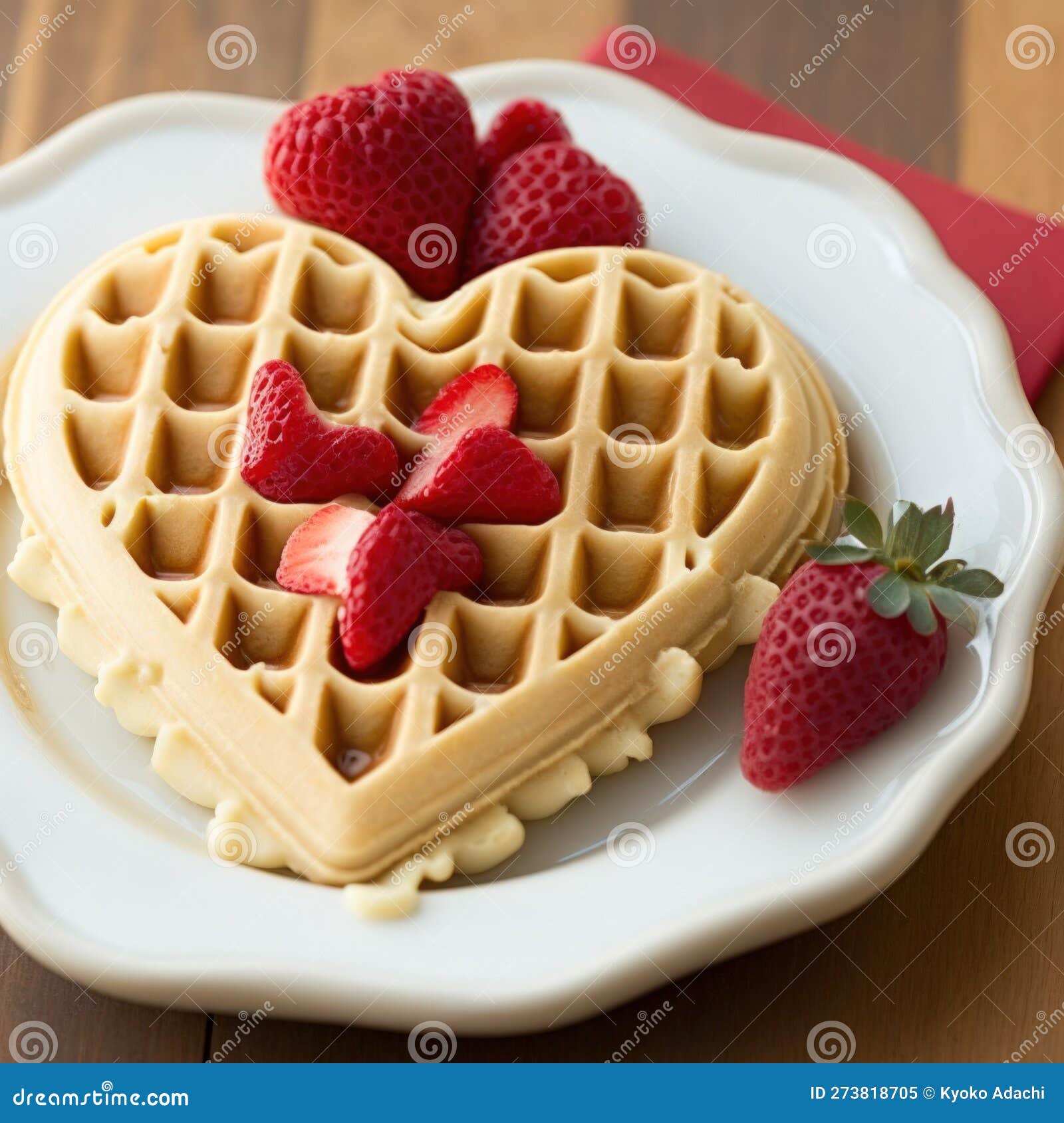 Heart Shaped Waffle Served with Strawberries. Generative AI. Stock ...