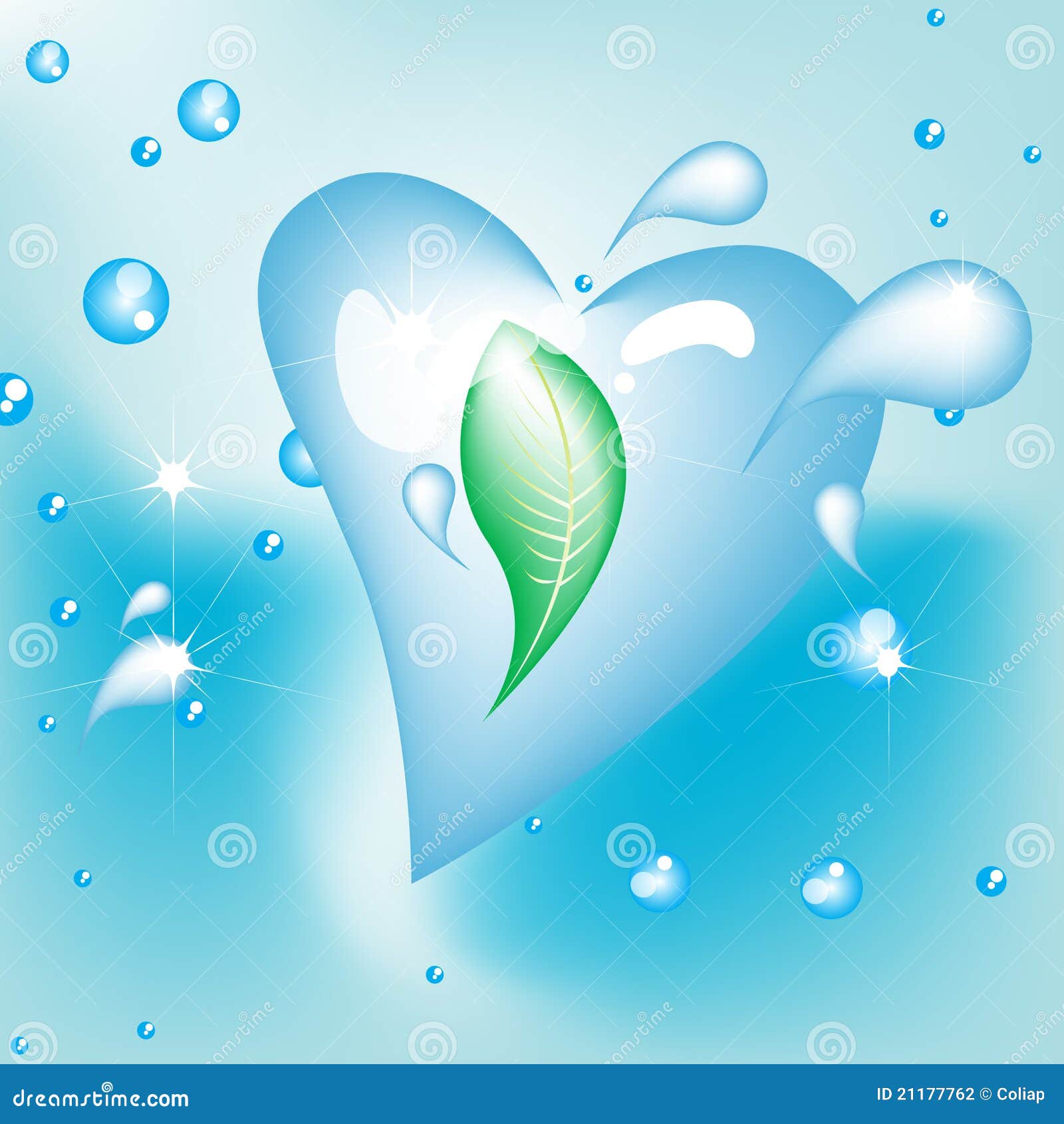Heart Shaped Water Drop with Leaf Stock Vector - Illustration of cold ...