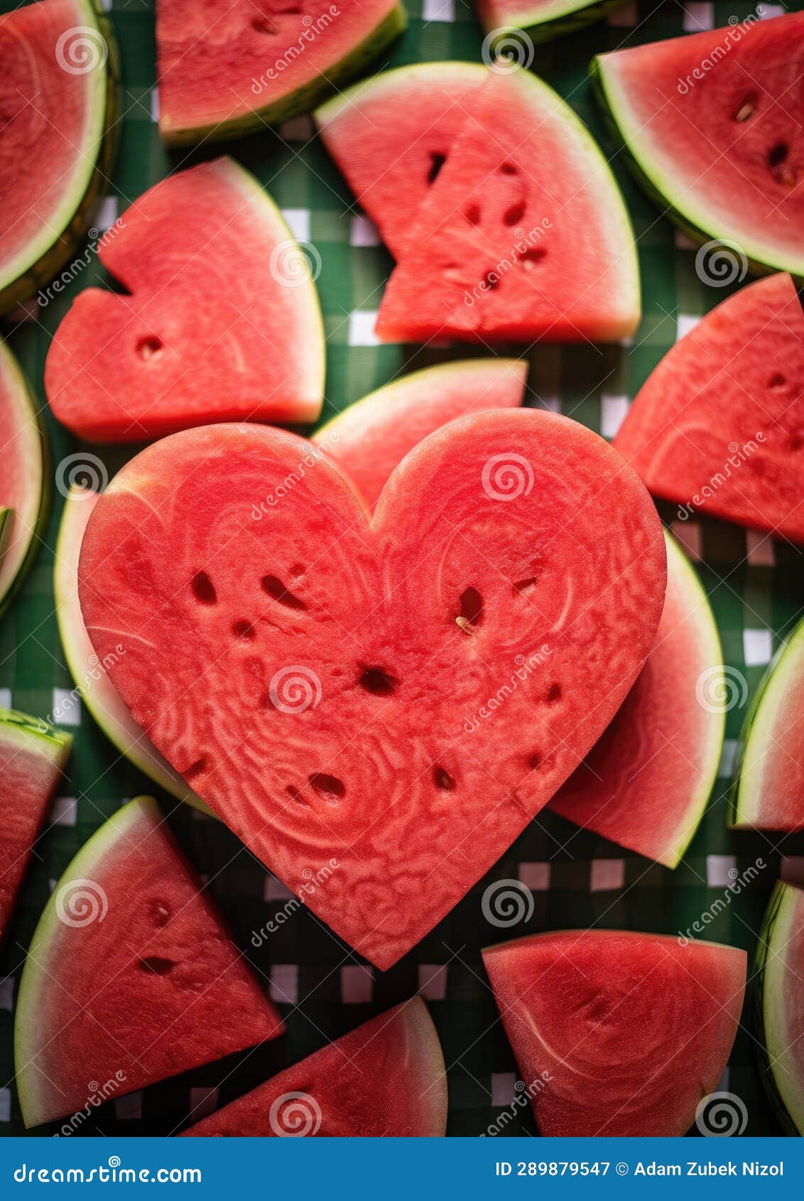 A Heart Shaped Watermelon with Slices of Watermelon Stock Illustration ...
