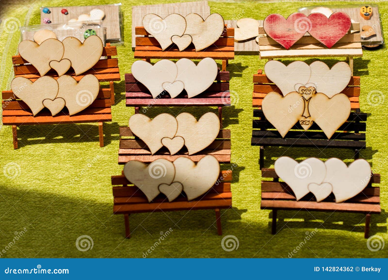 Heart Shaped Wooden Pieces on Bench Stock Photo - Image of decoration ...