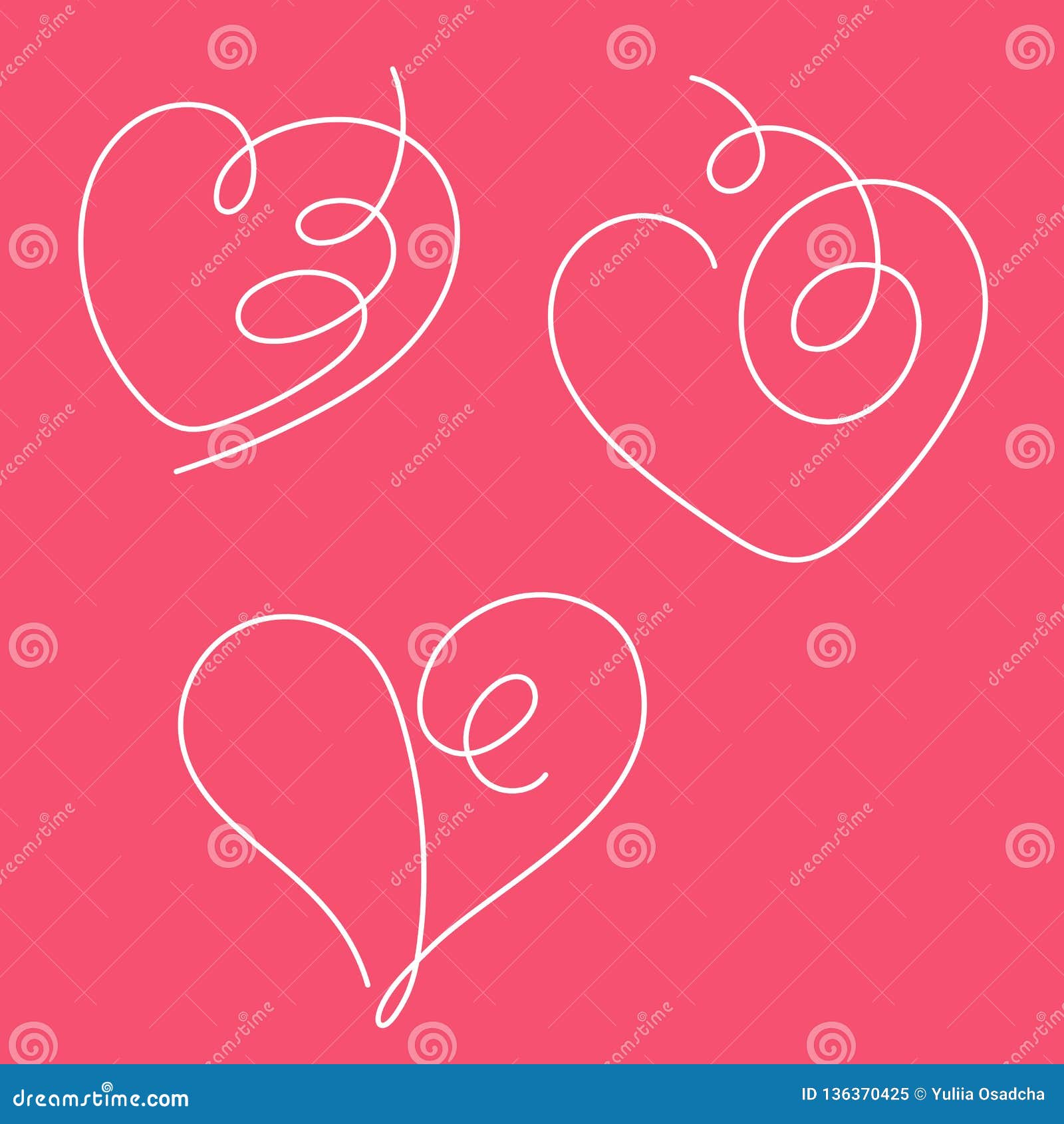 Heart Shapes Continuous Line Drawing With Editable Stroke Vector