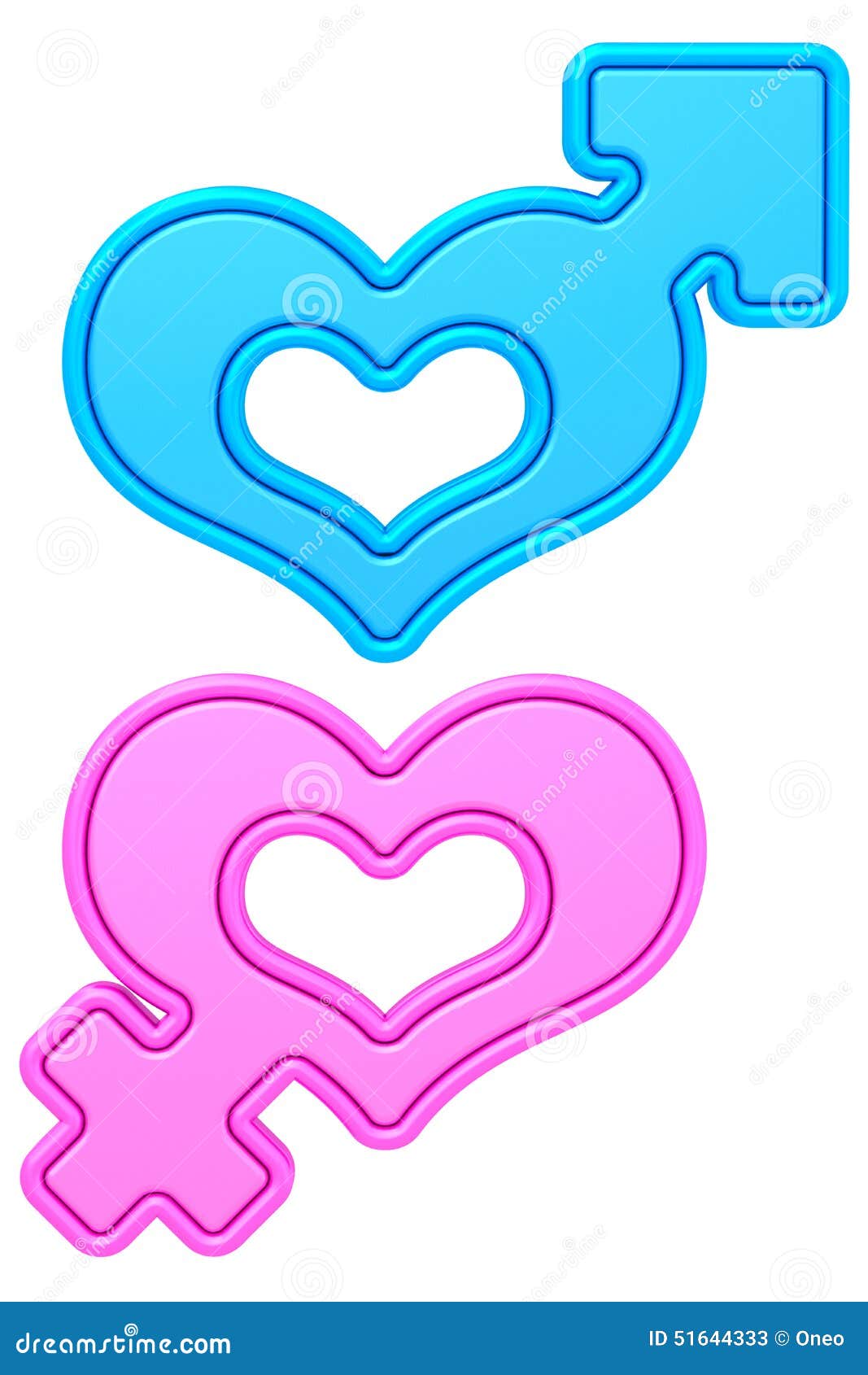 Heart Shapes With Male And Female Gender Signs Isolated On White Stock