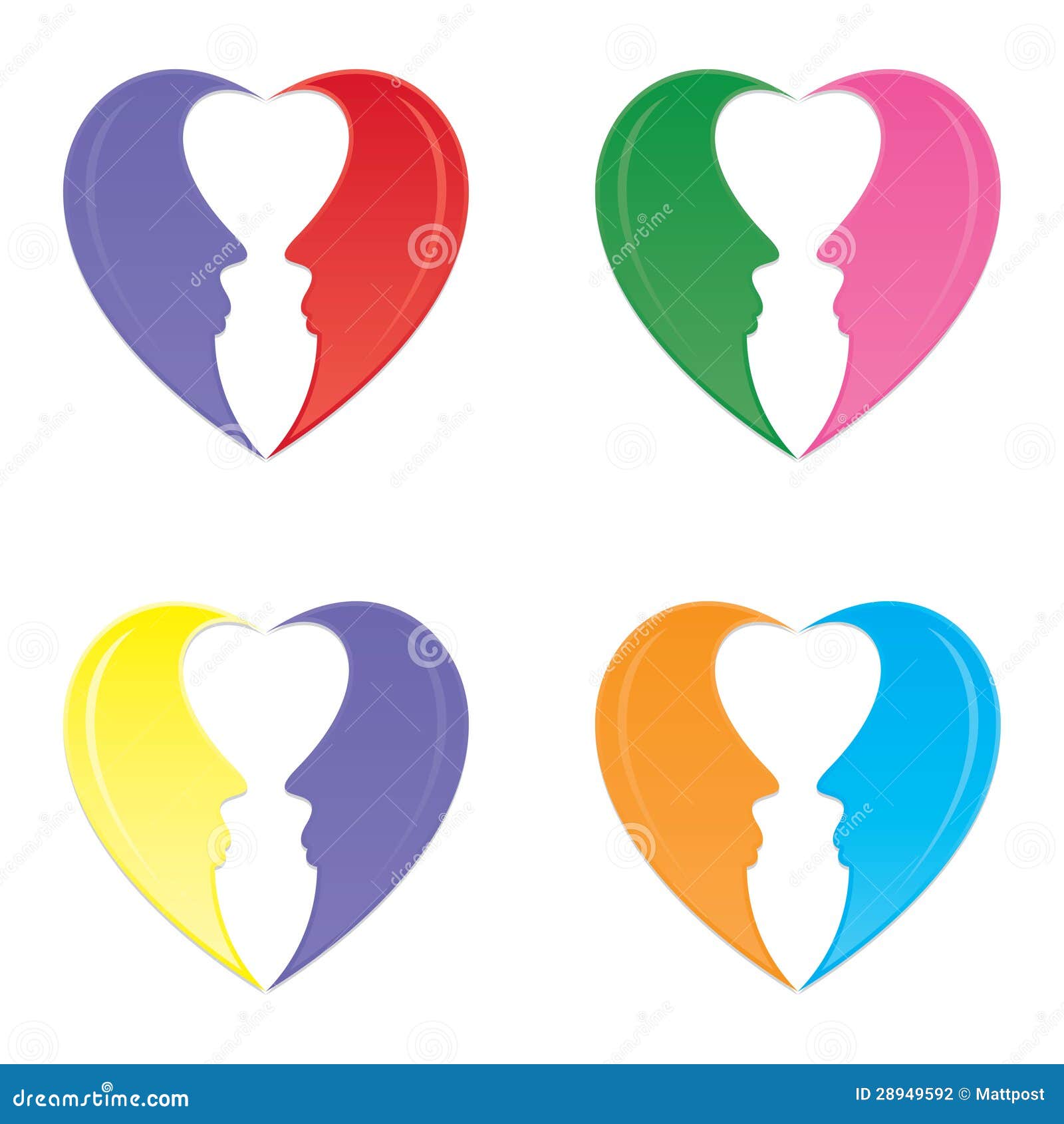 Heart Shapes Split in Two Human Profiles Stock Illustration ...