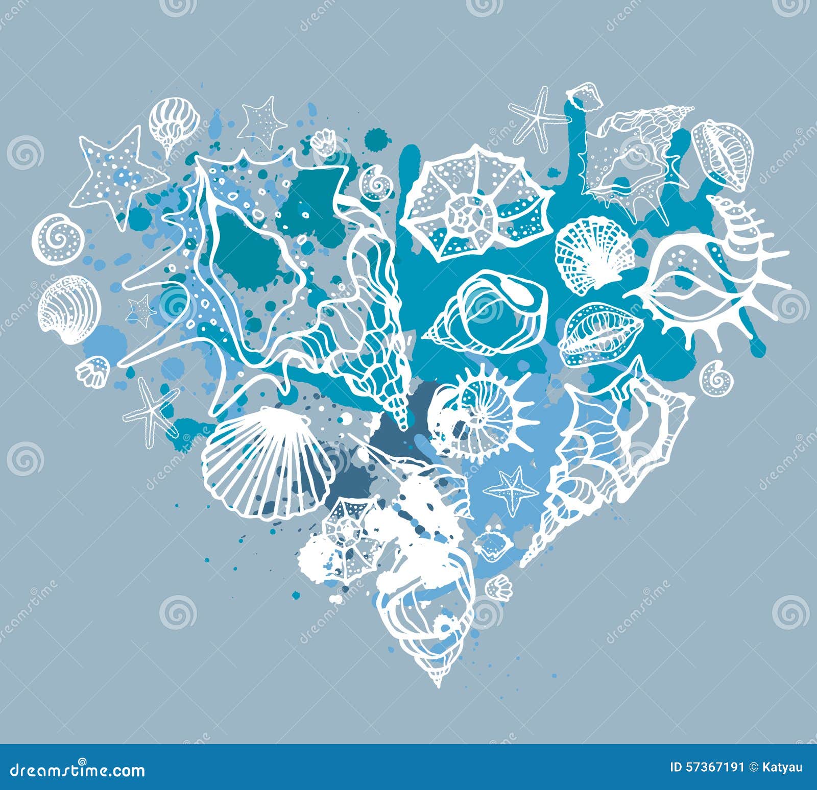 Heart of Shells. Hand Drawn Stock Vector - Illustration of blue, nature ...