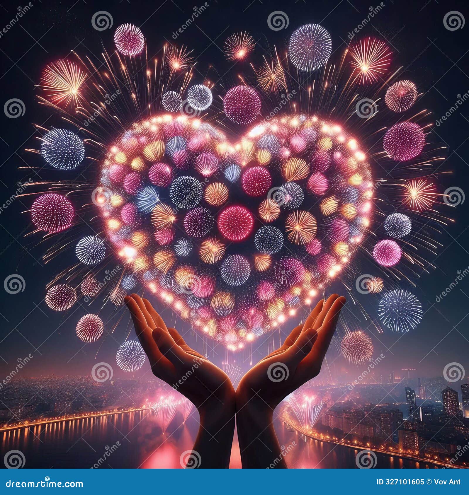 66 46. Heart Shells_ Large, Spherical Firewo Stock Illustration ...