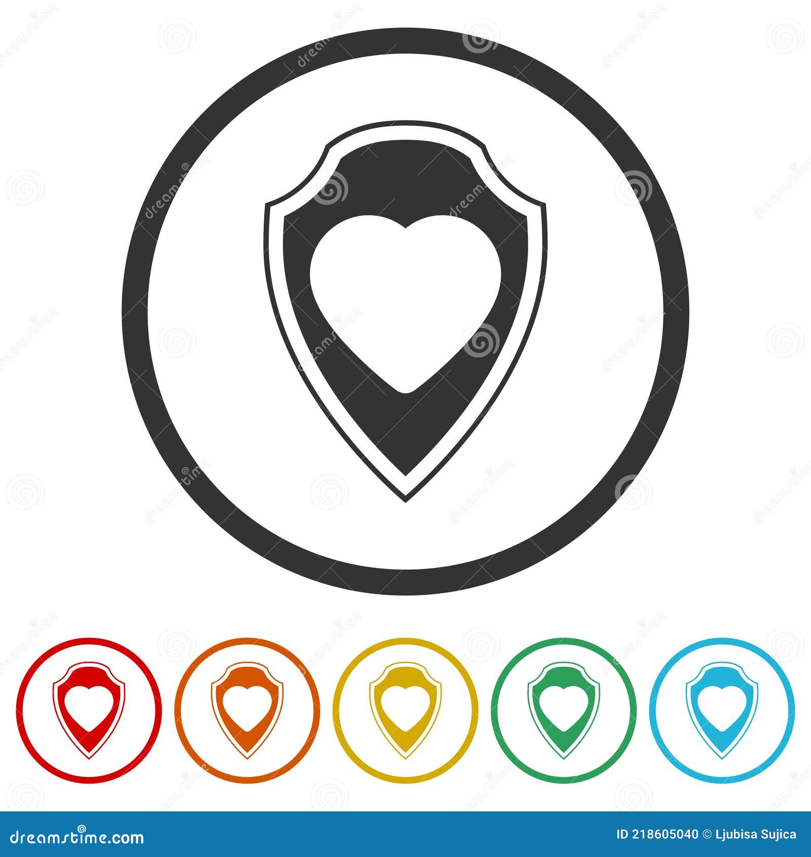 Heart and Shield Logo Ring Icon Color Set Stock Vector - Illustration ...