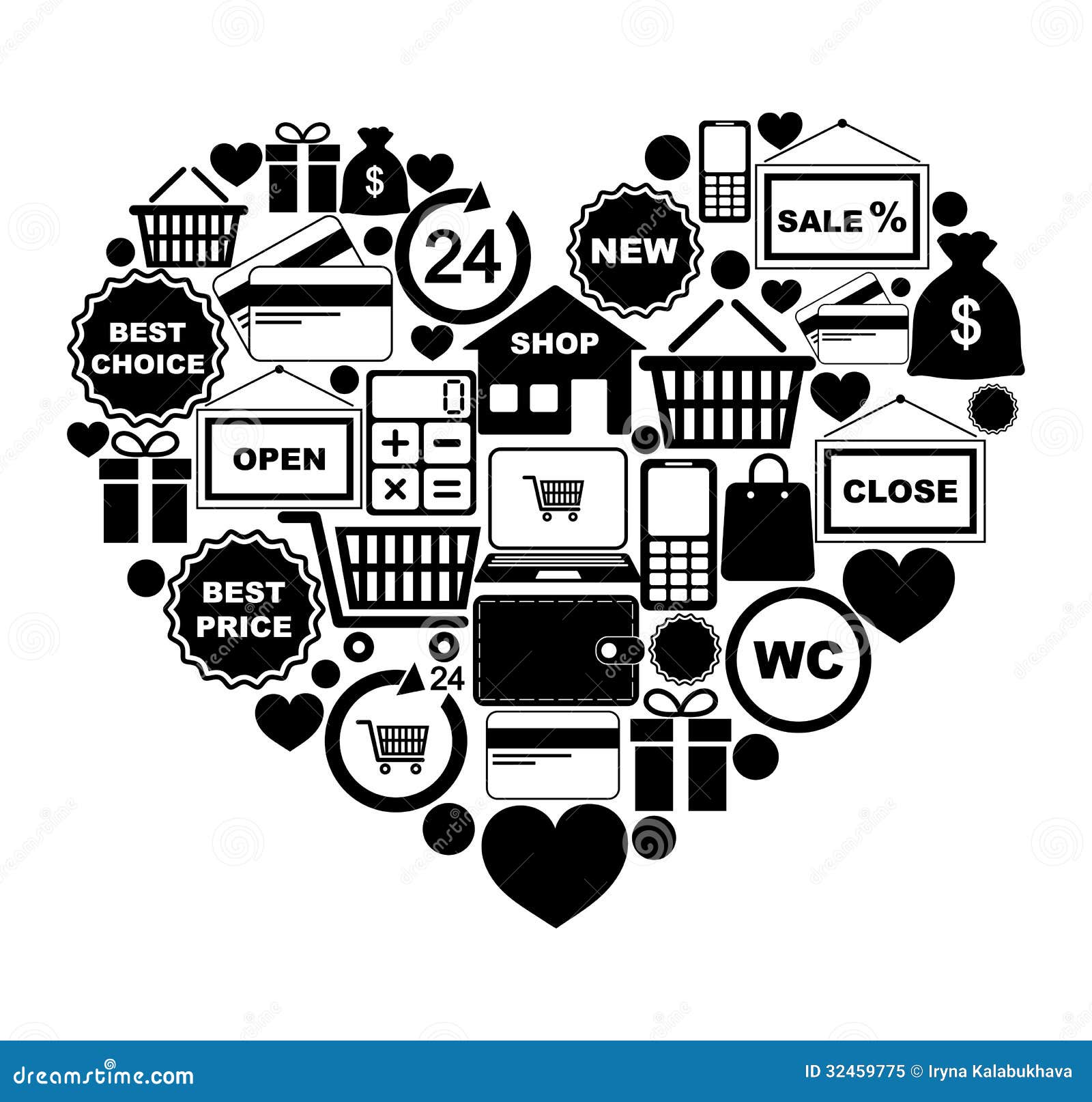 Heart of shopping icons stock vector. Illustration of retail - 32459775
