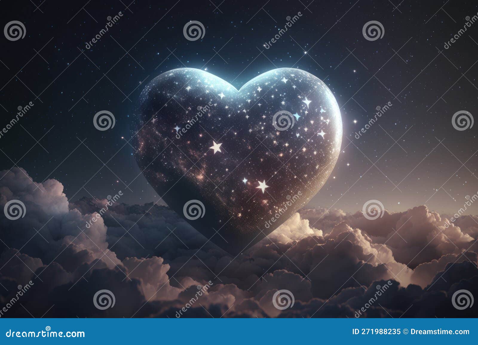 Heart in the Sky with Stars and Clouds. Generative AI Stock ...