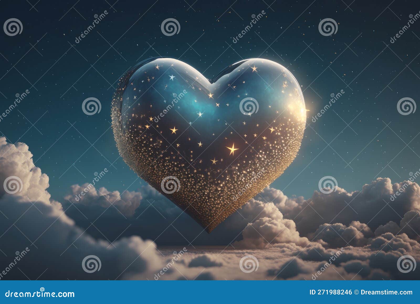 Heart in the Sky with Stars and Clouds. Generative AI Stock ...