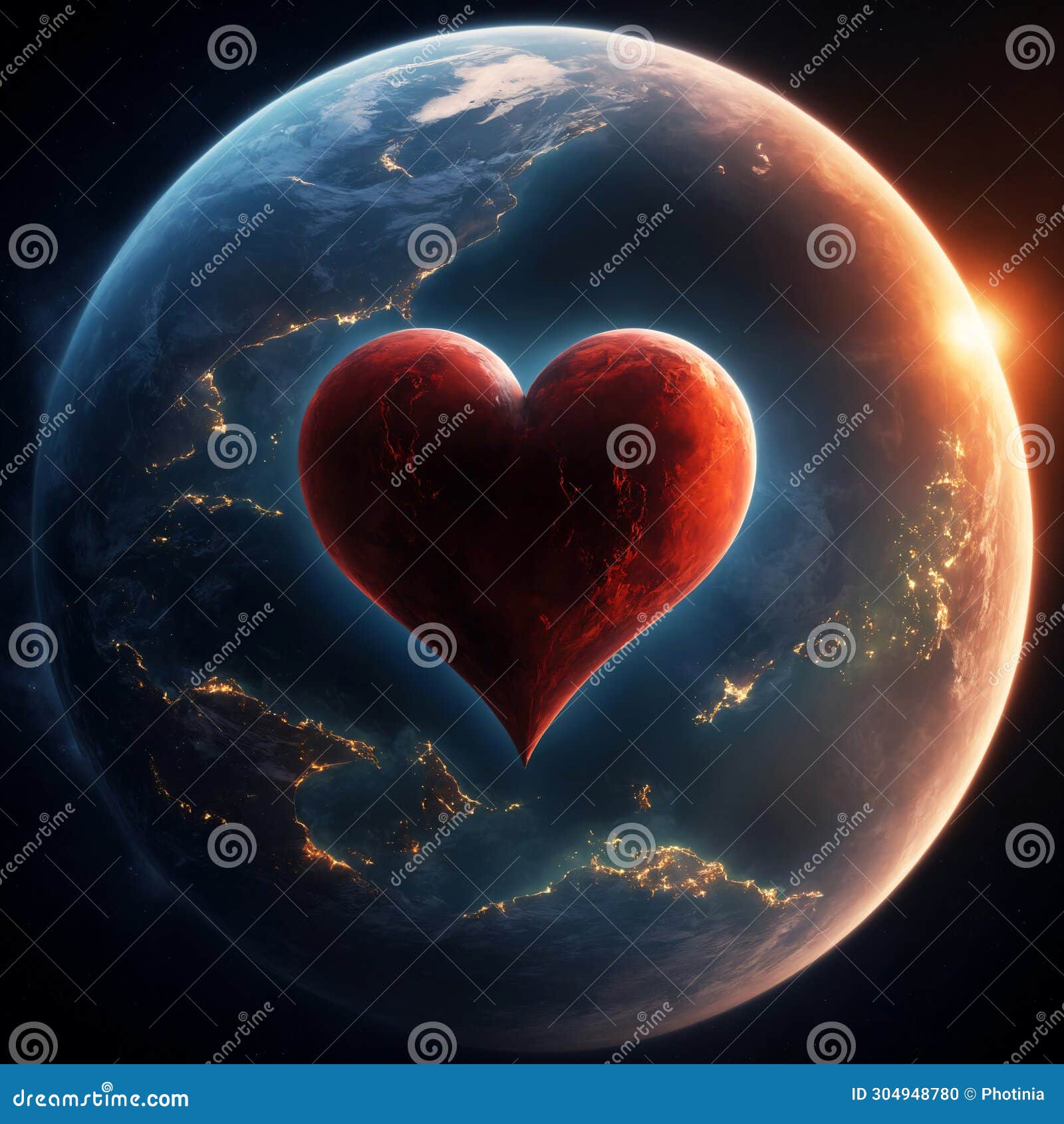 A Planets Satellite in the Shape of a Heart in the Universe. Generative ...