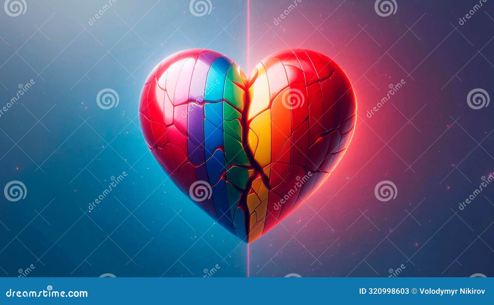 Heart Split in Half, One Half Red, the Other Rainbow. Generated AI ...