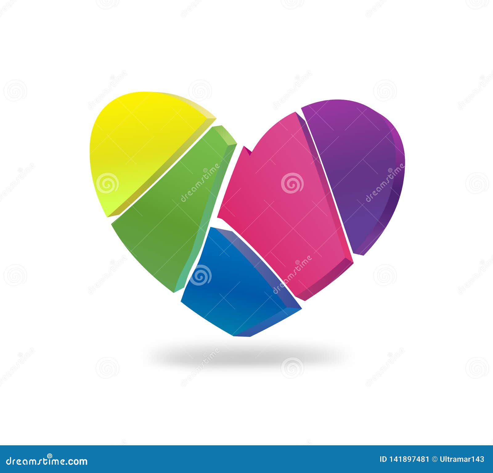 The Heart is Split into Pieces, Painted in Different Colors Stock ...