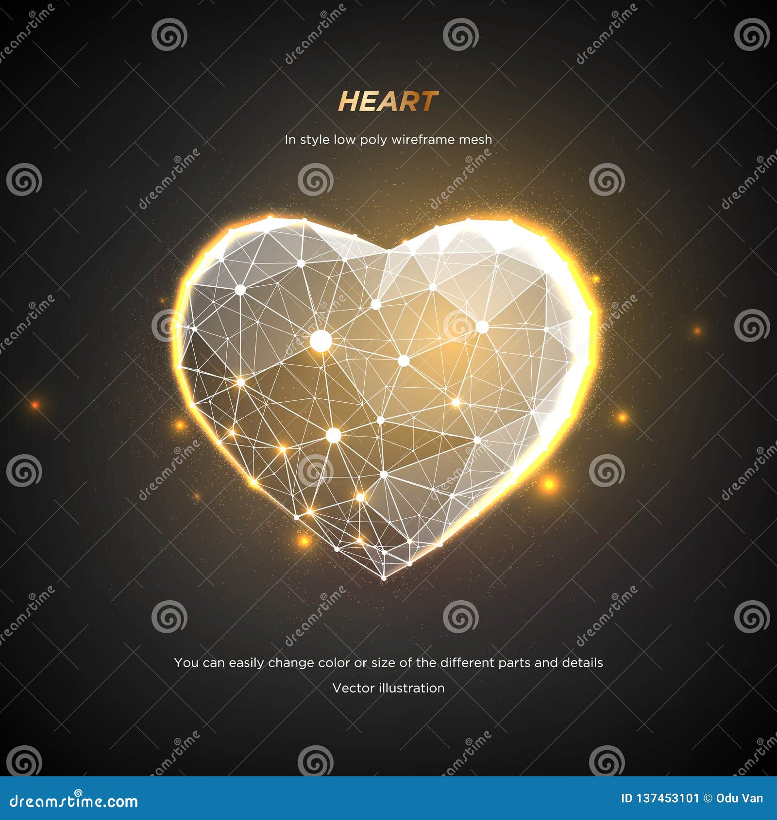 Heart in Style Low Poly Wireframe Mesh. Abstract on Dark Background ...