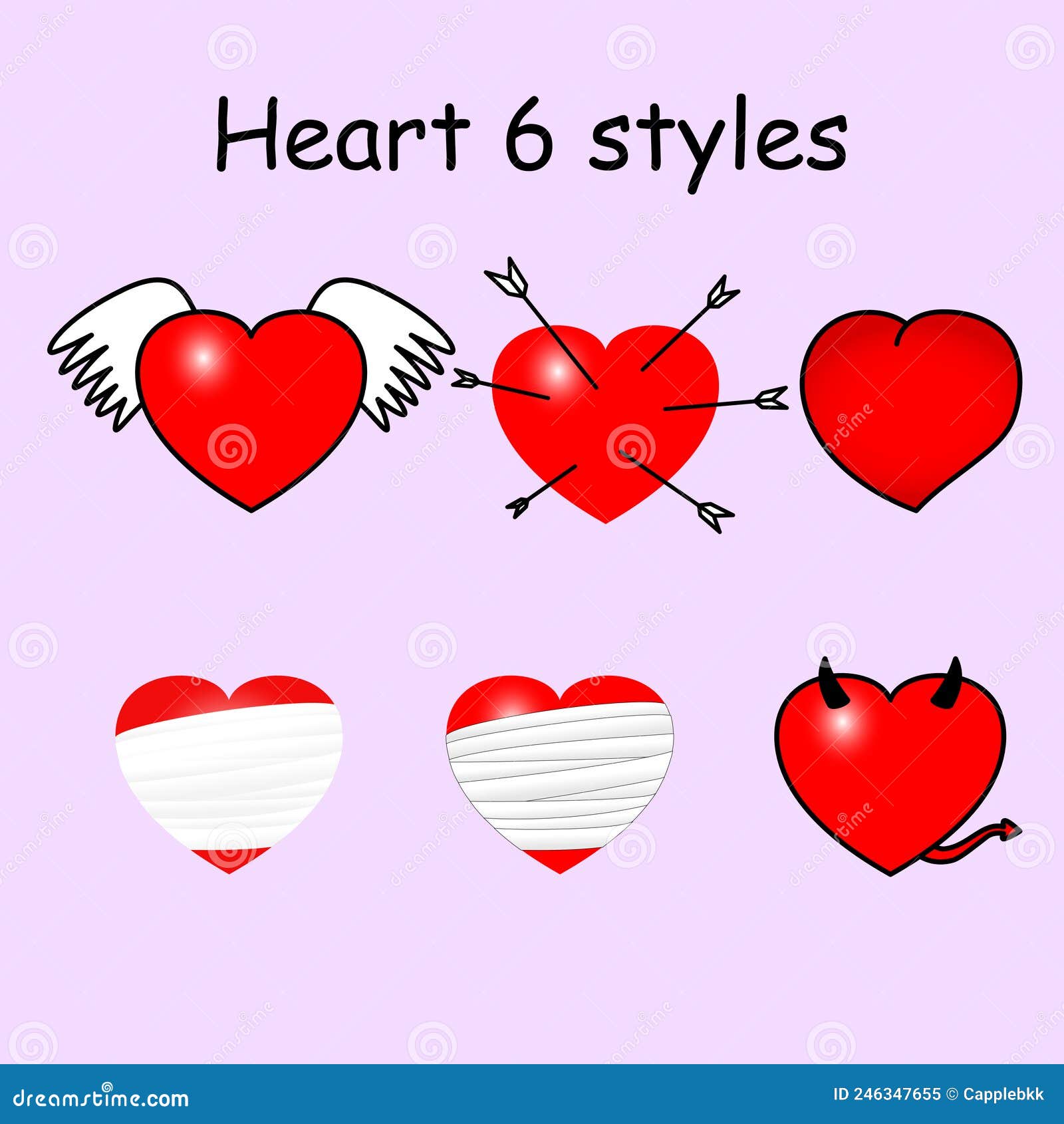 6 Types of Hearts Expressing Feelings of Love, Disappointment Stock ...