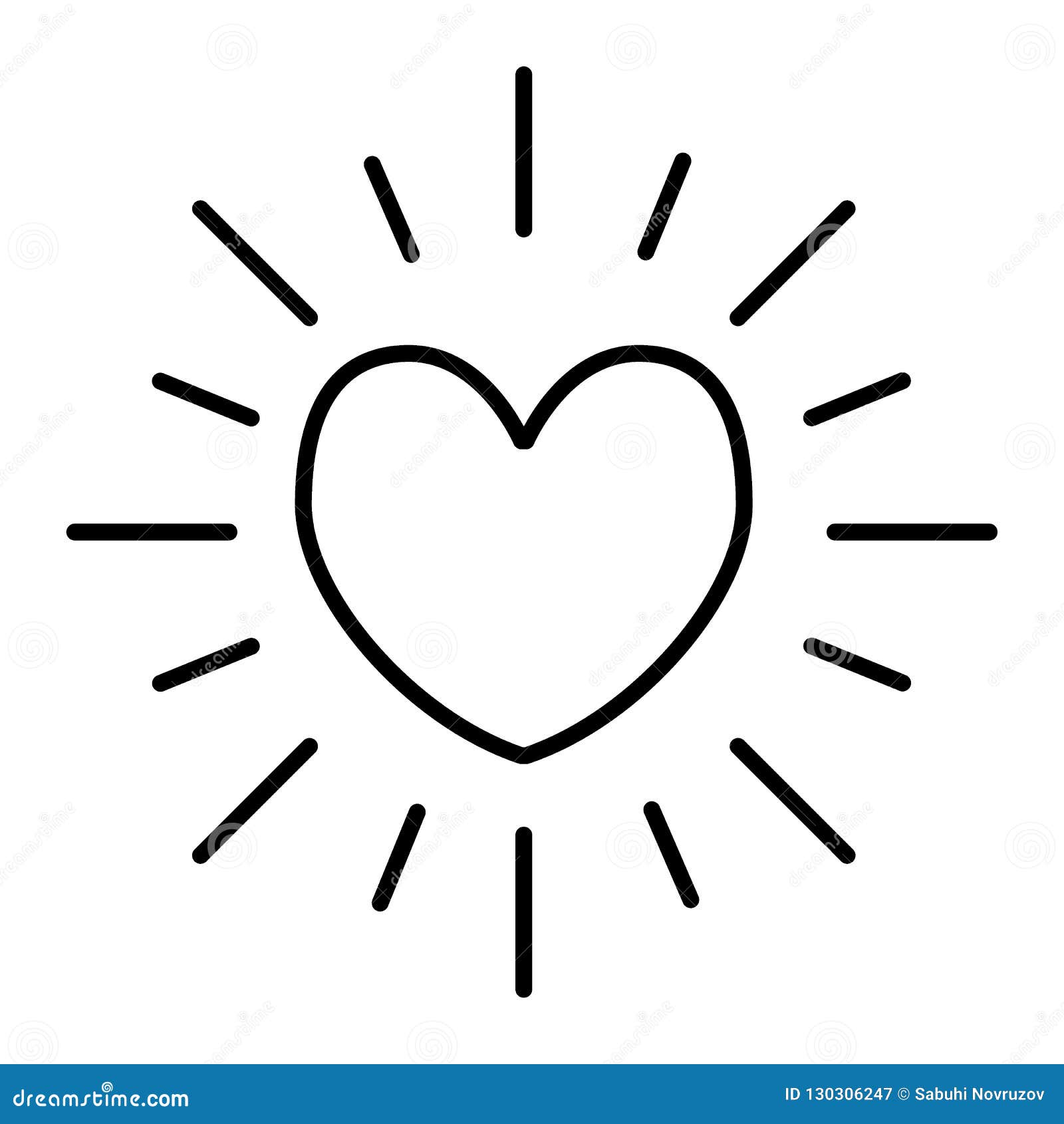 Heart Sun Thin Line Icon. Shining Heart Vector Illustration Isolated on ...